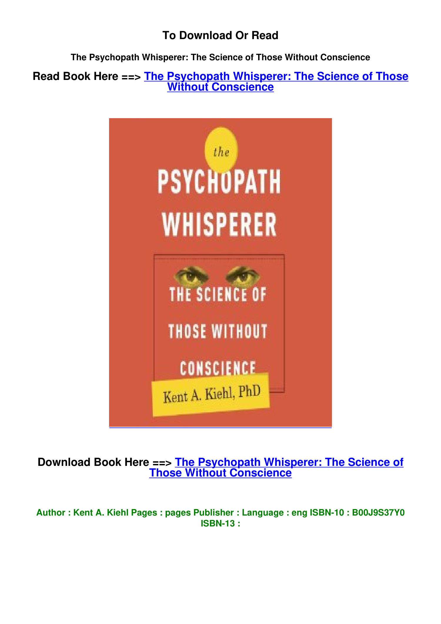 download EPub The Psychopath Whisperer The Science of Those Without ...