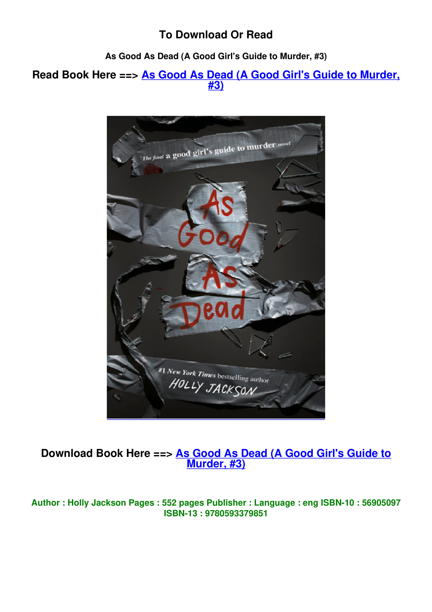EPub download As Good As Dead A Good Girl s Guide to Murder 3 BY Holly .pdf | DocDroid