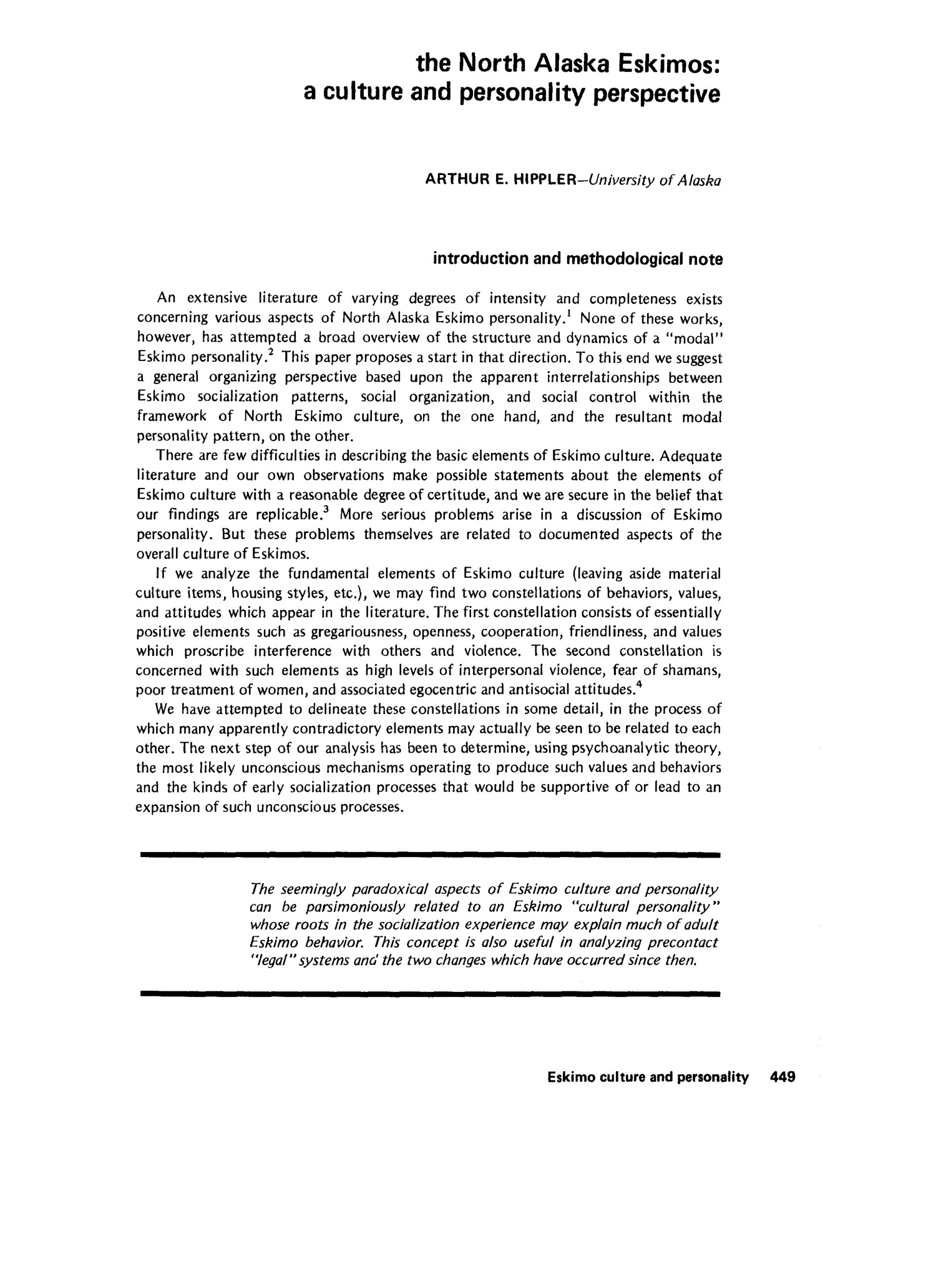 (Arthur E. Hippler) - American Ethnologist, August 1974, the North ...