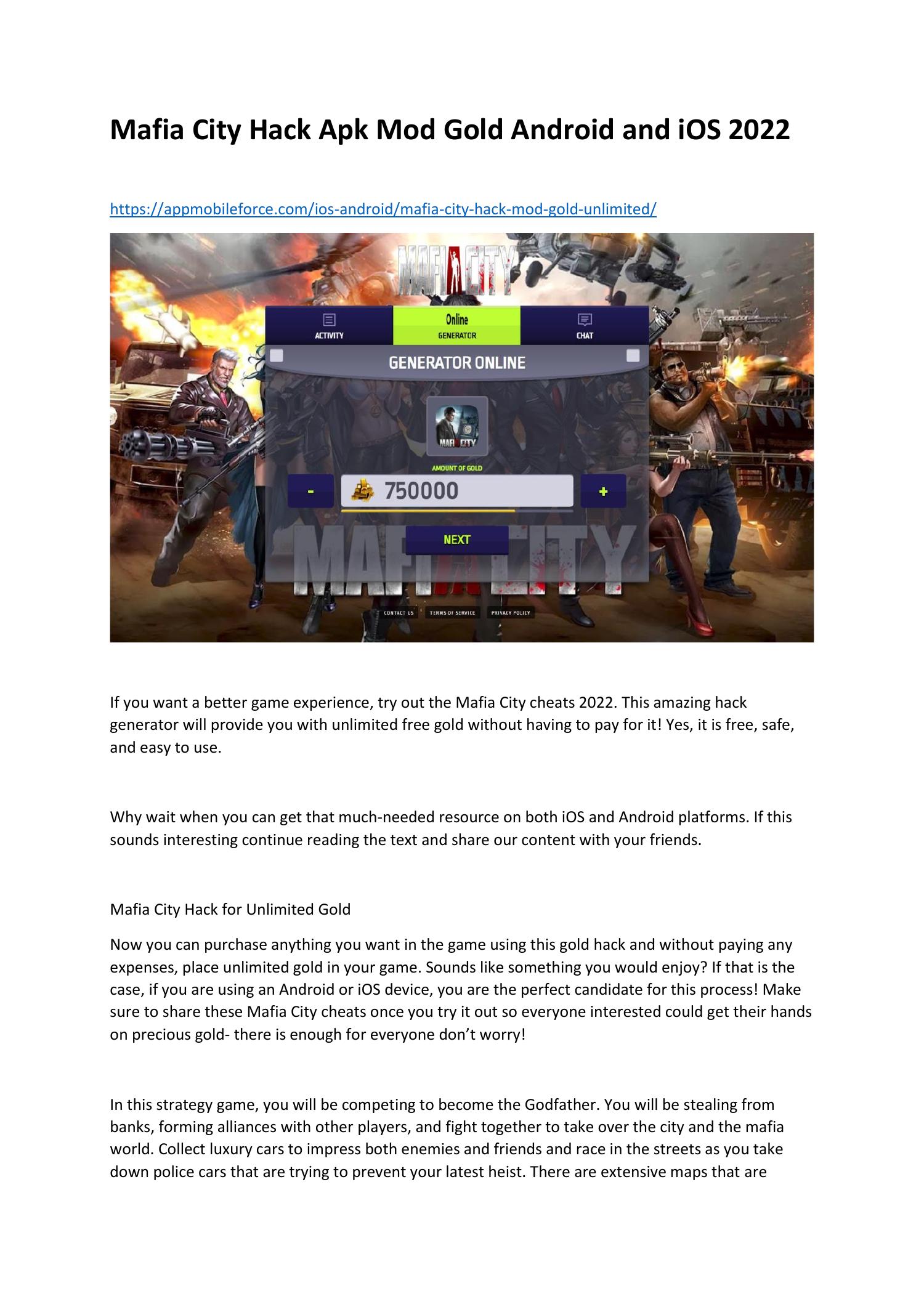 Mafia City Hack Apk Mod Gold Android and iOS 2022.pdf | DocDroid