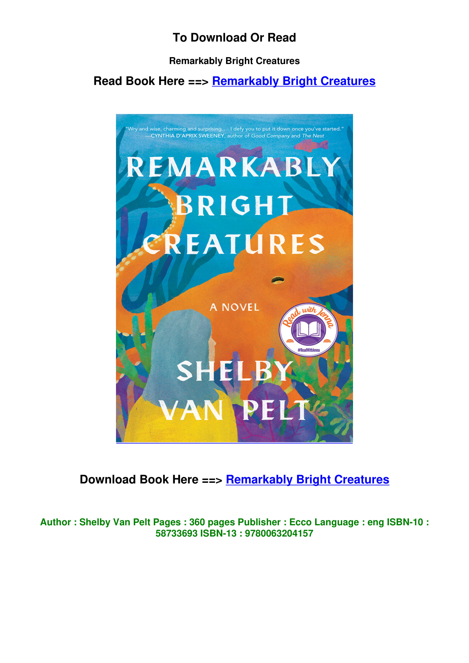 epub Download Remarkably Bright Creatures By Shelby Van Pelt.pdf | DocDroid