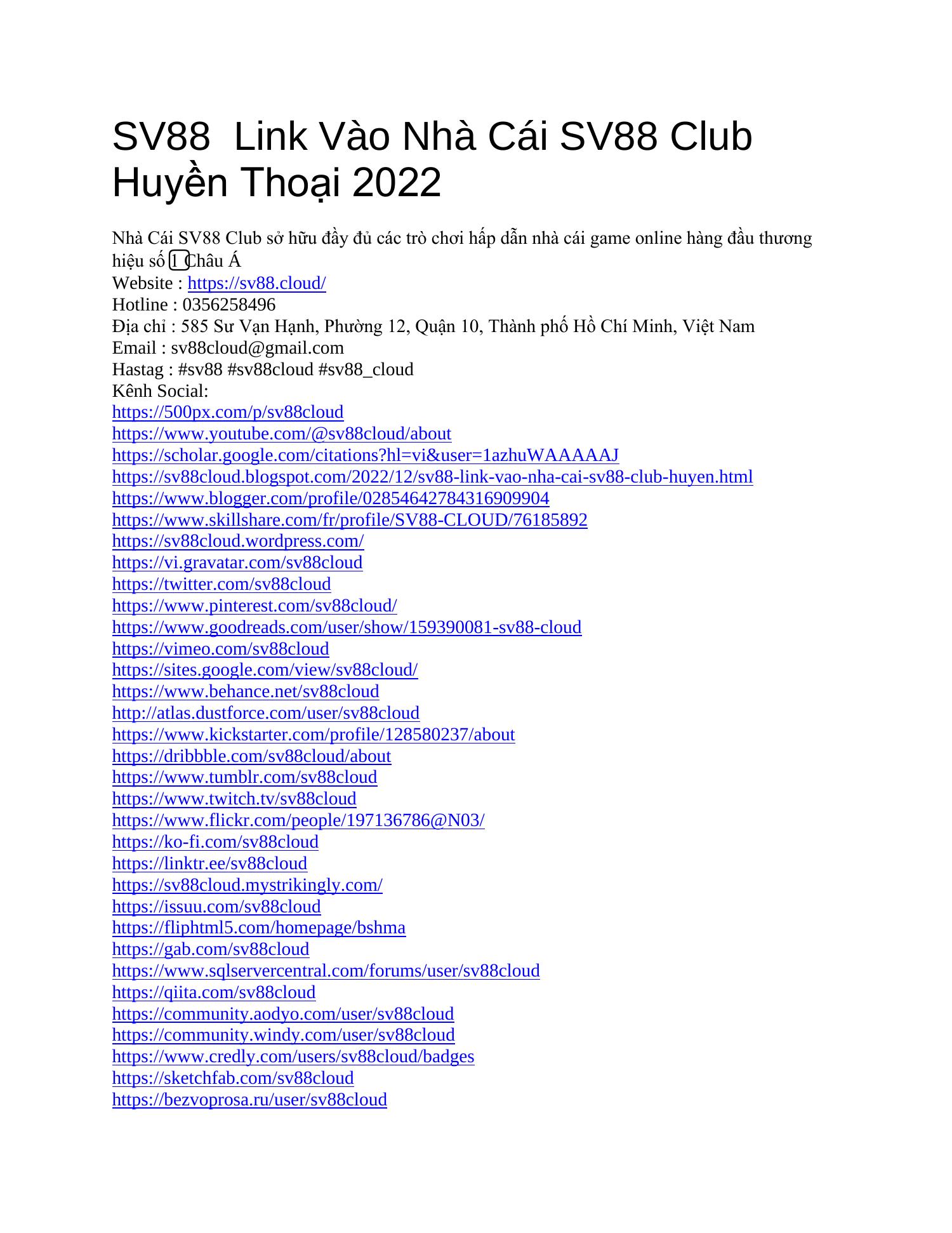 SV88 🎖️ Link Vào Nhà Cái SV88 Club Huyền Thoại 2022.docx | DocDroid