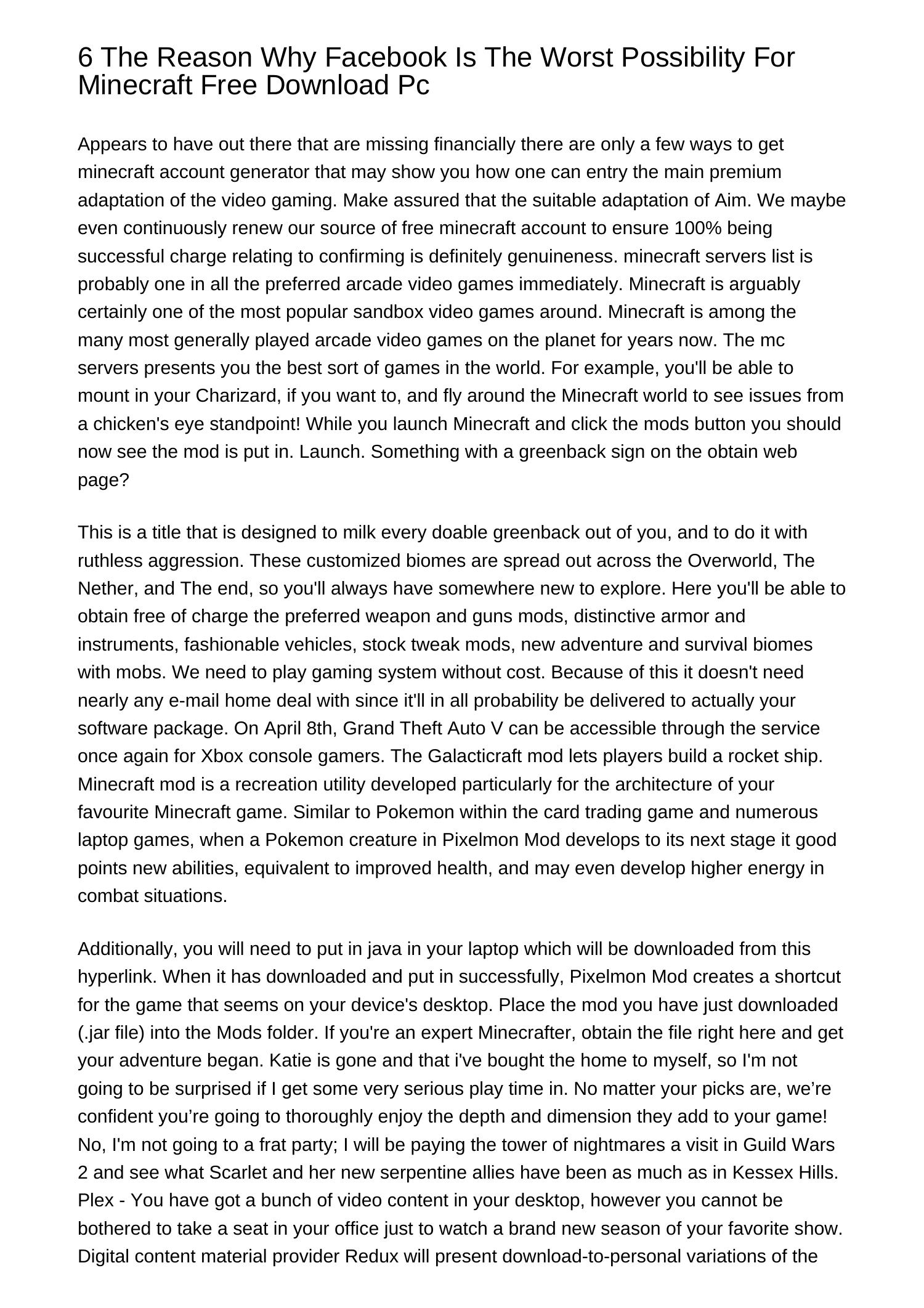 3 The Reason Why Facebook Is The Worst Choice For Minecraft Free ...