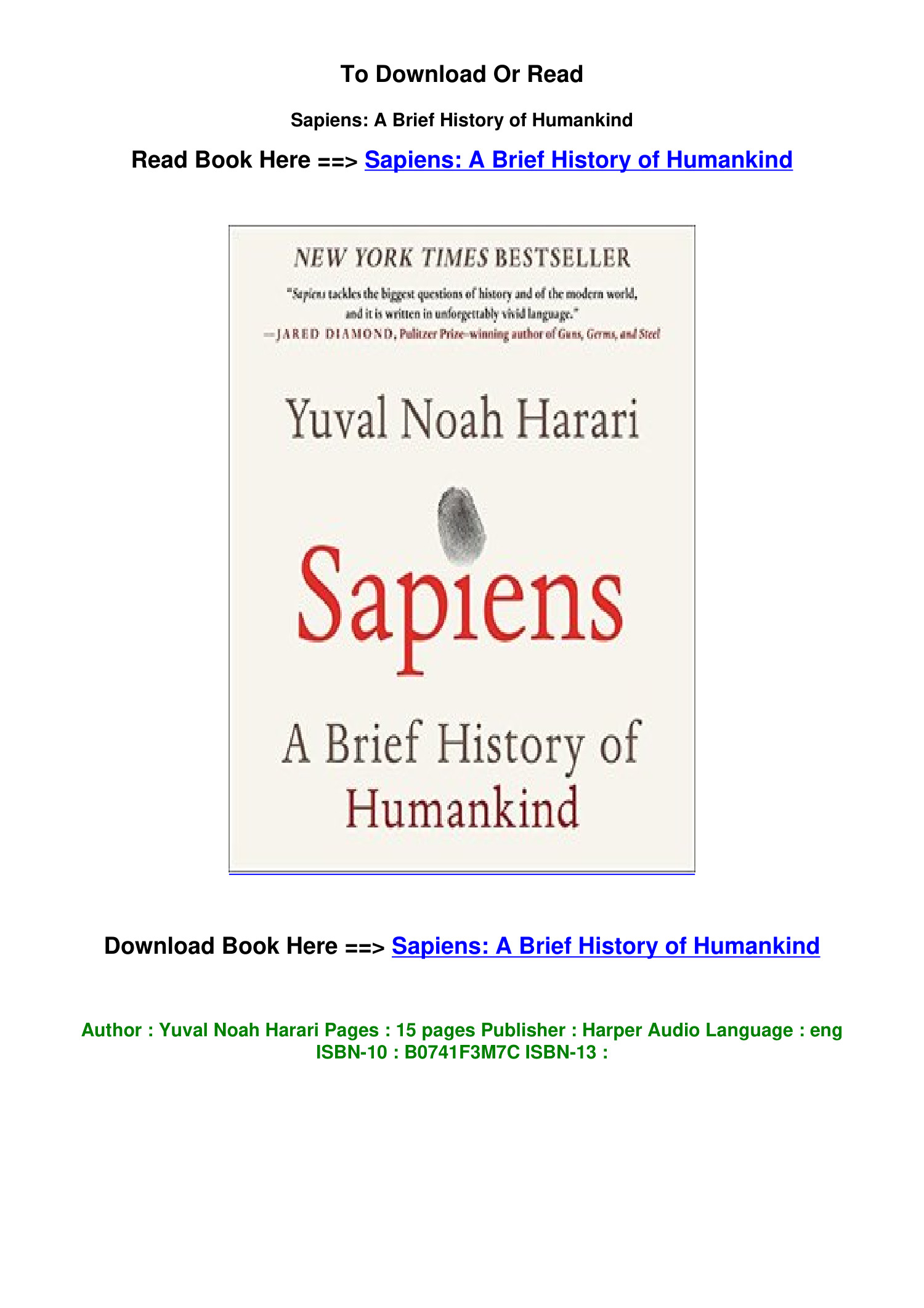 Pdf Download Sapiens A Brief History of Humankind by Yuval Noah Harari ...