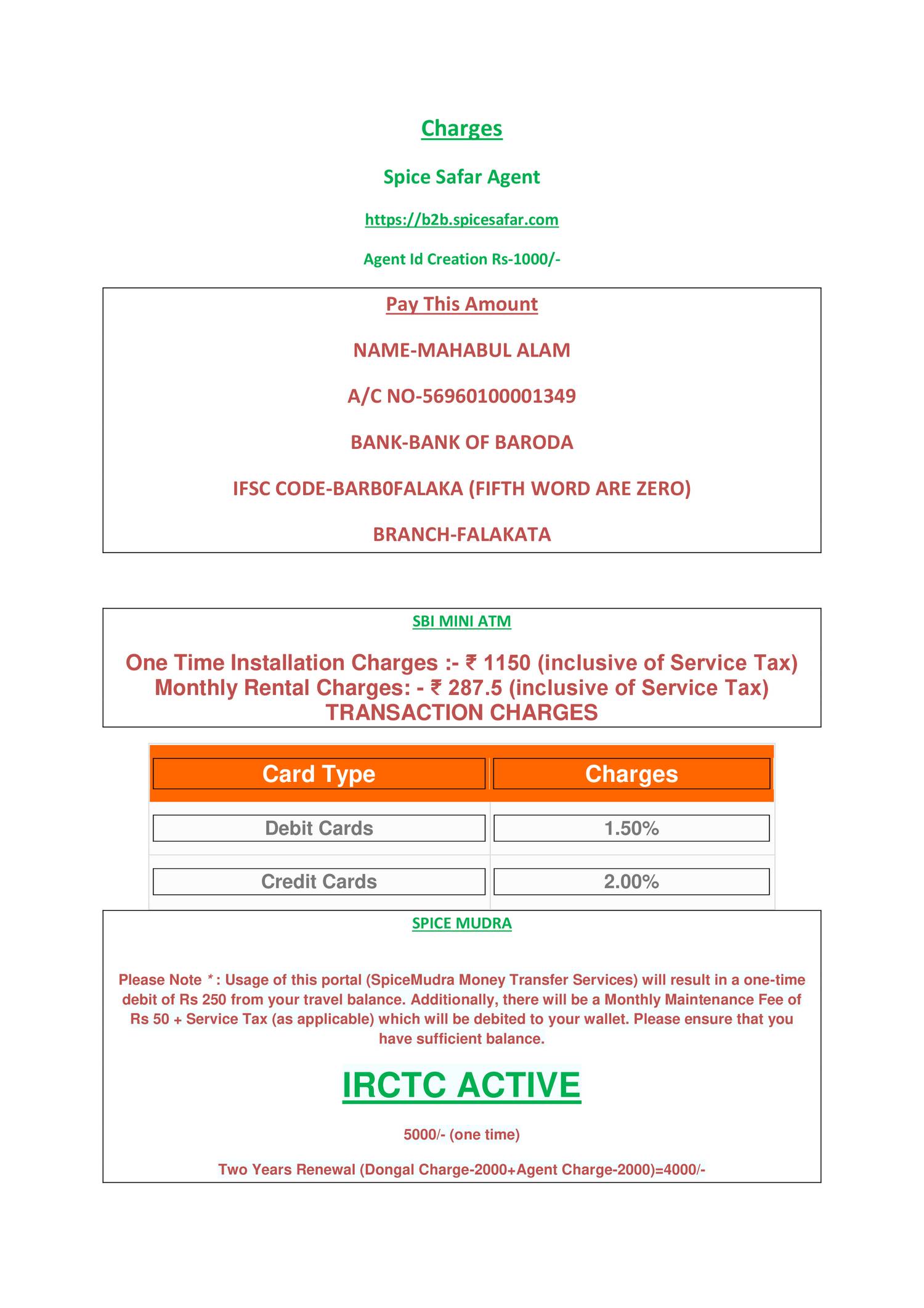SPICE SAFAR CHARGE CHART.docx | DocDroid