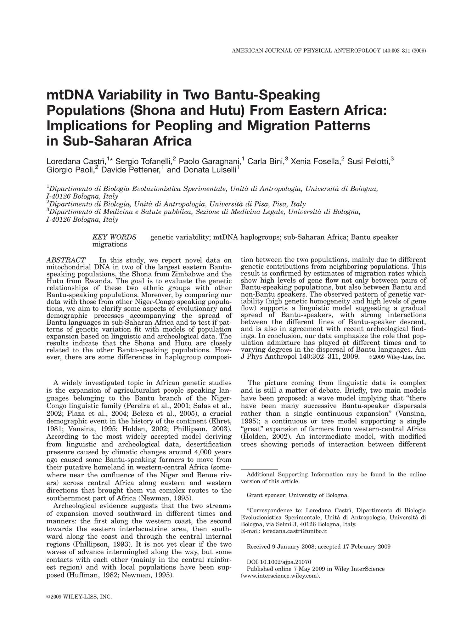 mtDNA variability in two Bantu‐speaking populations (Shona and Hutu ...