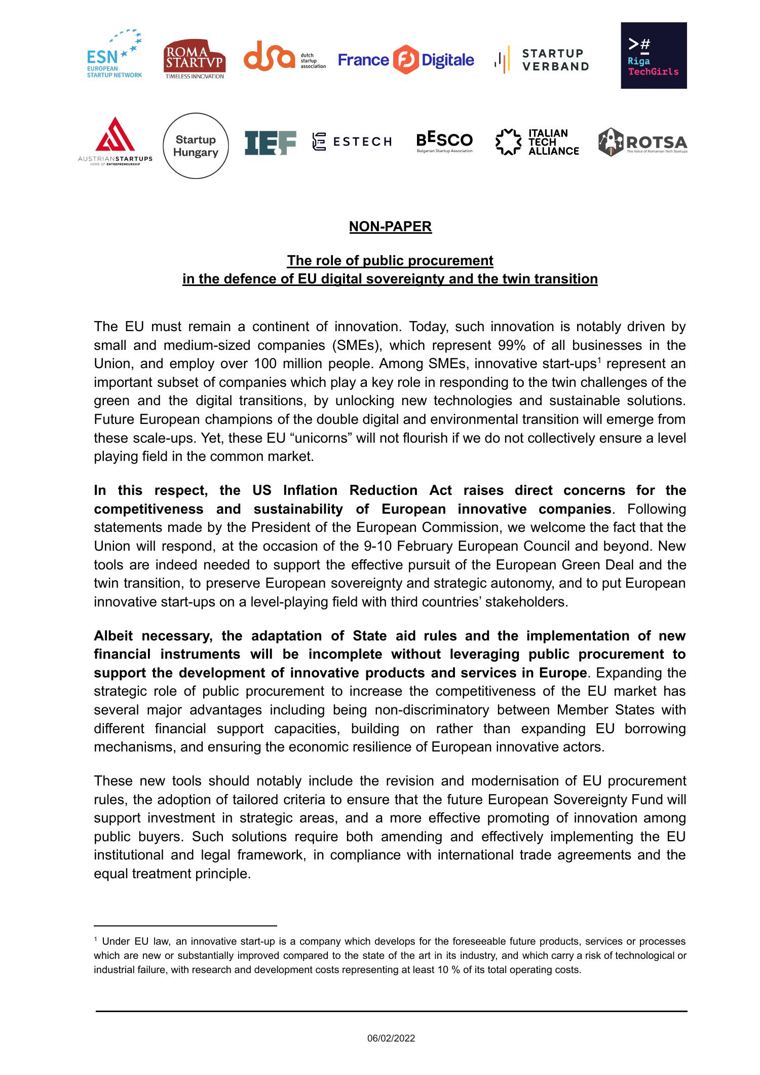 Non paper - New procurement tools for the twin transition - France Digitale.pdf | DocDroid