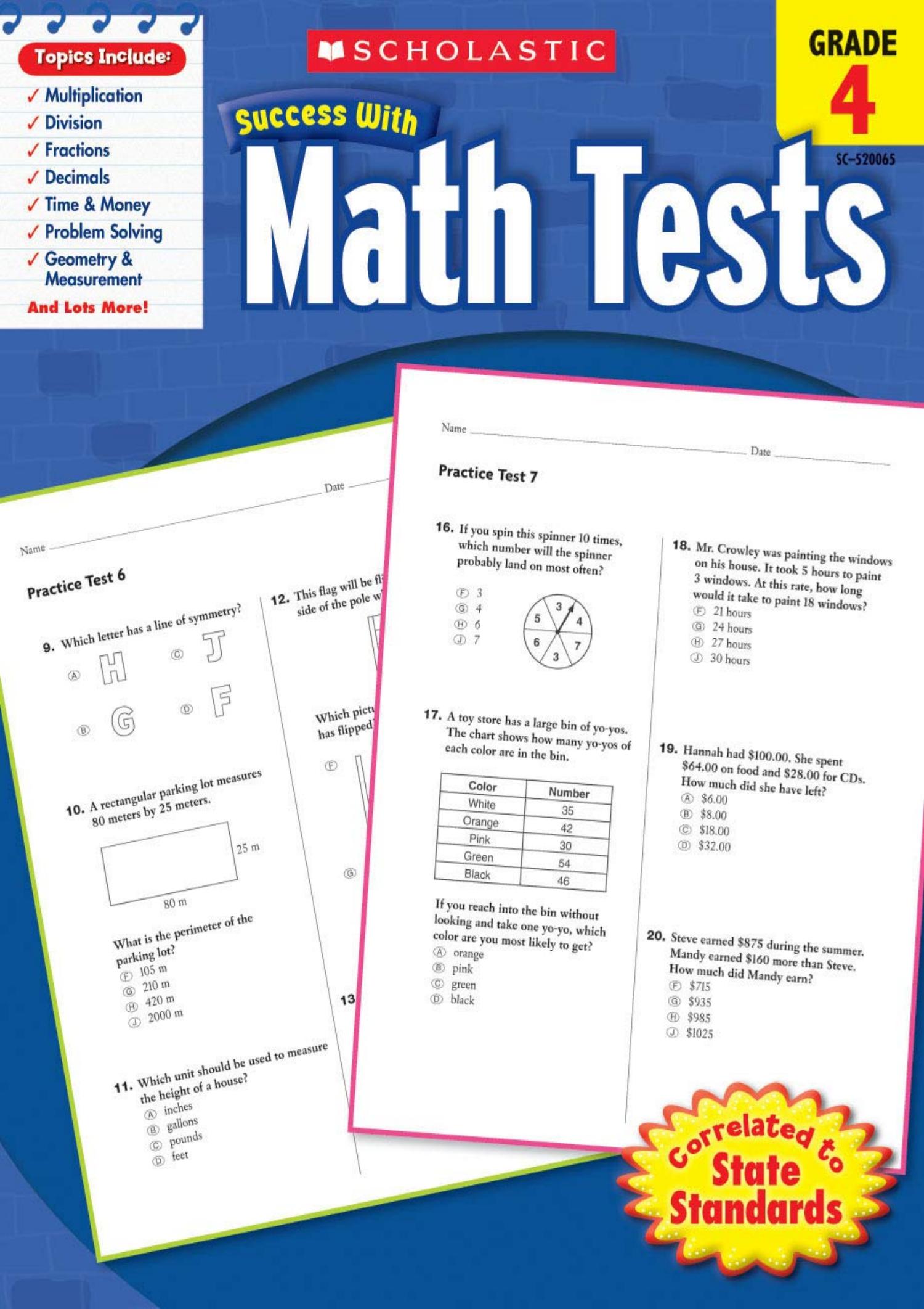READ Scholastic Success with Math Tests Grade 4 Scholastic Success with ...