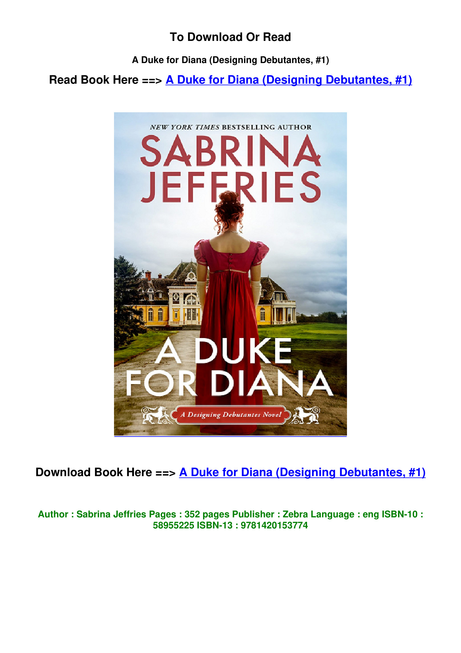 PDF download A Duke for Diana Designing Debutantes 1 BY Sabrina ...