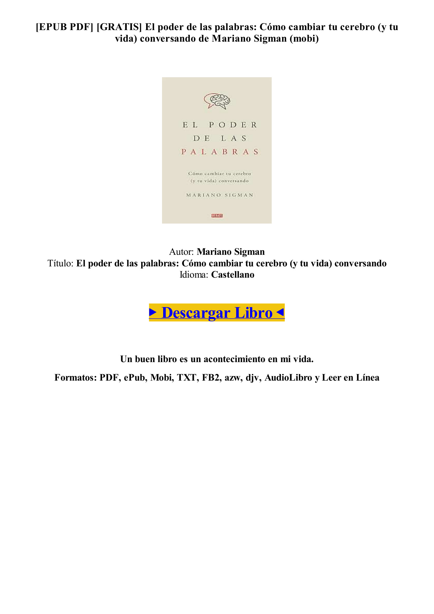Pdf Epub Libro El Poder De Las Palabras Cómo Cambiar Tu Cerebro Y