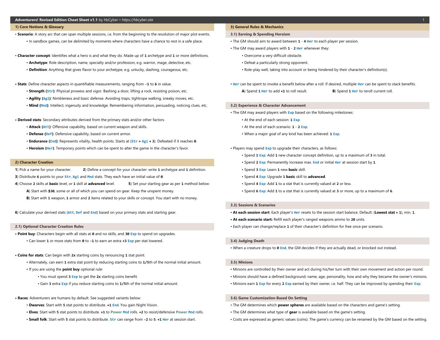 Adventurers Revised Cheat Sheet [LATEST].pdf | DocDroid