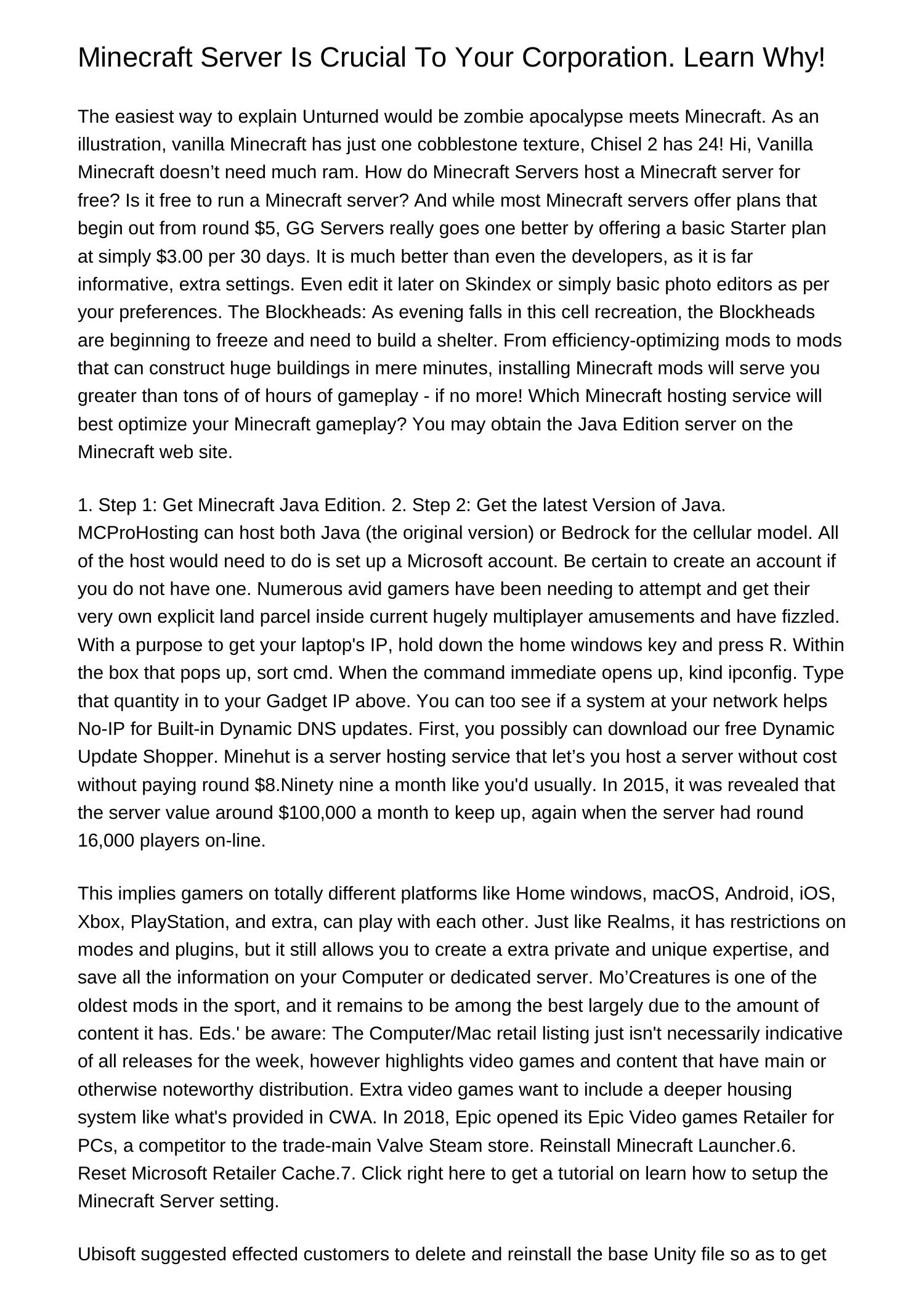 Minecraft Server Is Essential To Your Corporation Learn Whynulcp.pdf.pdf | DocDroid