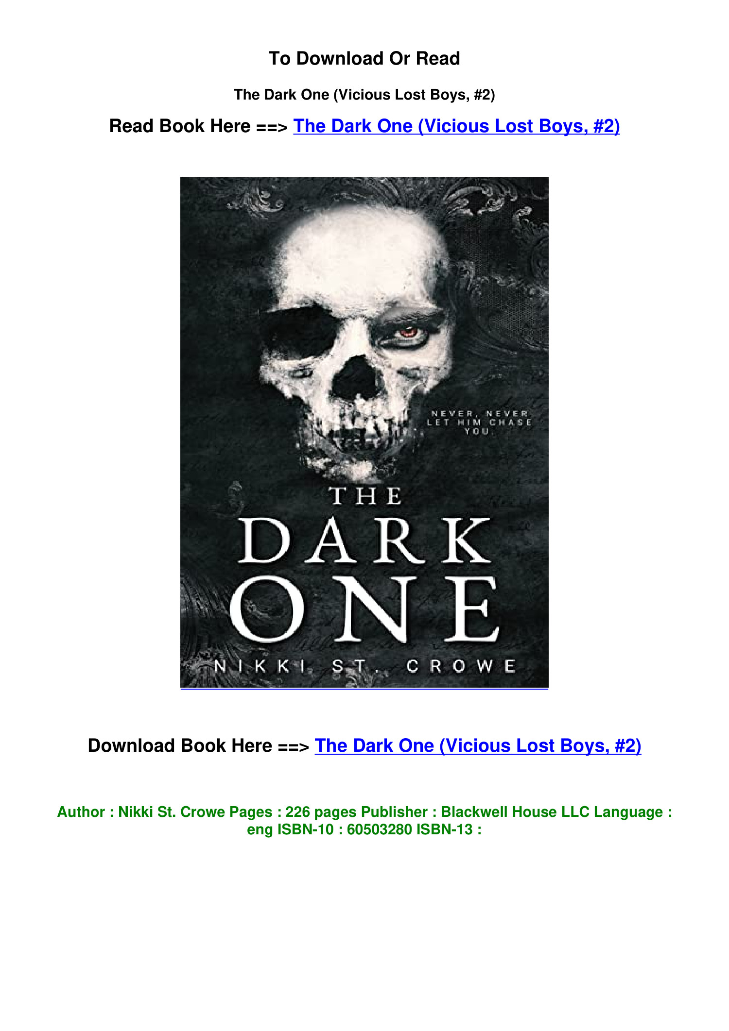 Download EPUB The Dark One Vicious Lost Boys 2 by Nikki St Crowe.pdf | DocDroid