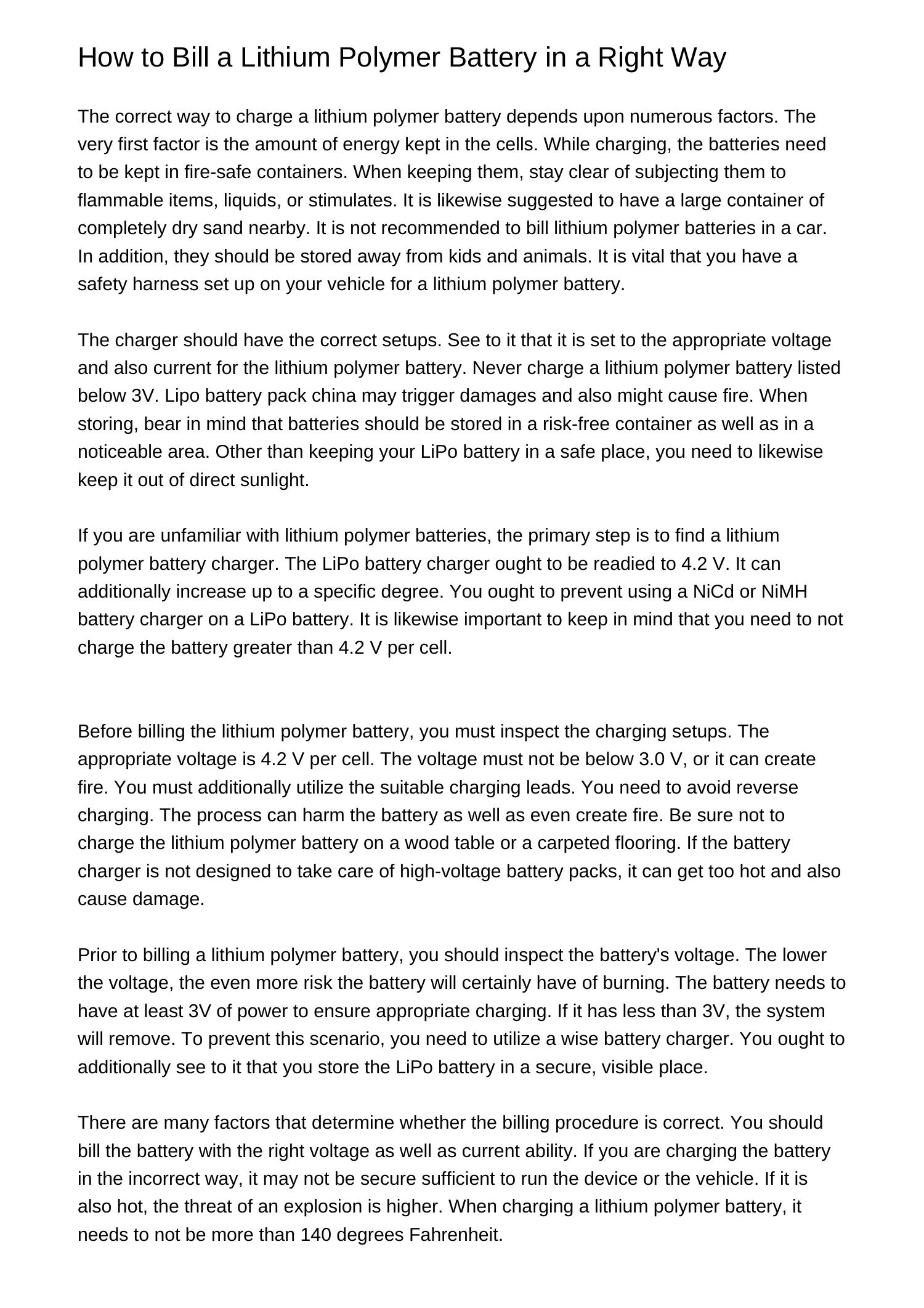 Exactly how to Bill a Lithium Polymer Battery in a Right Methodysmey ...