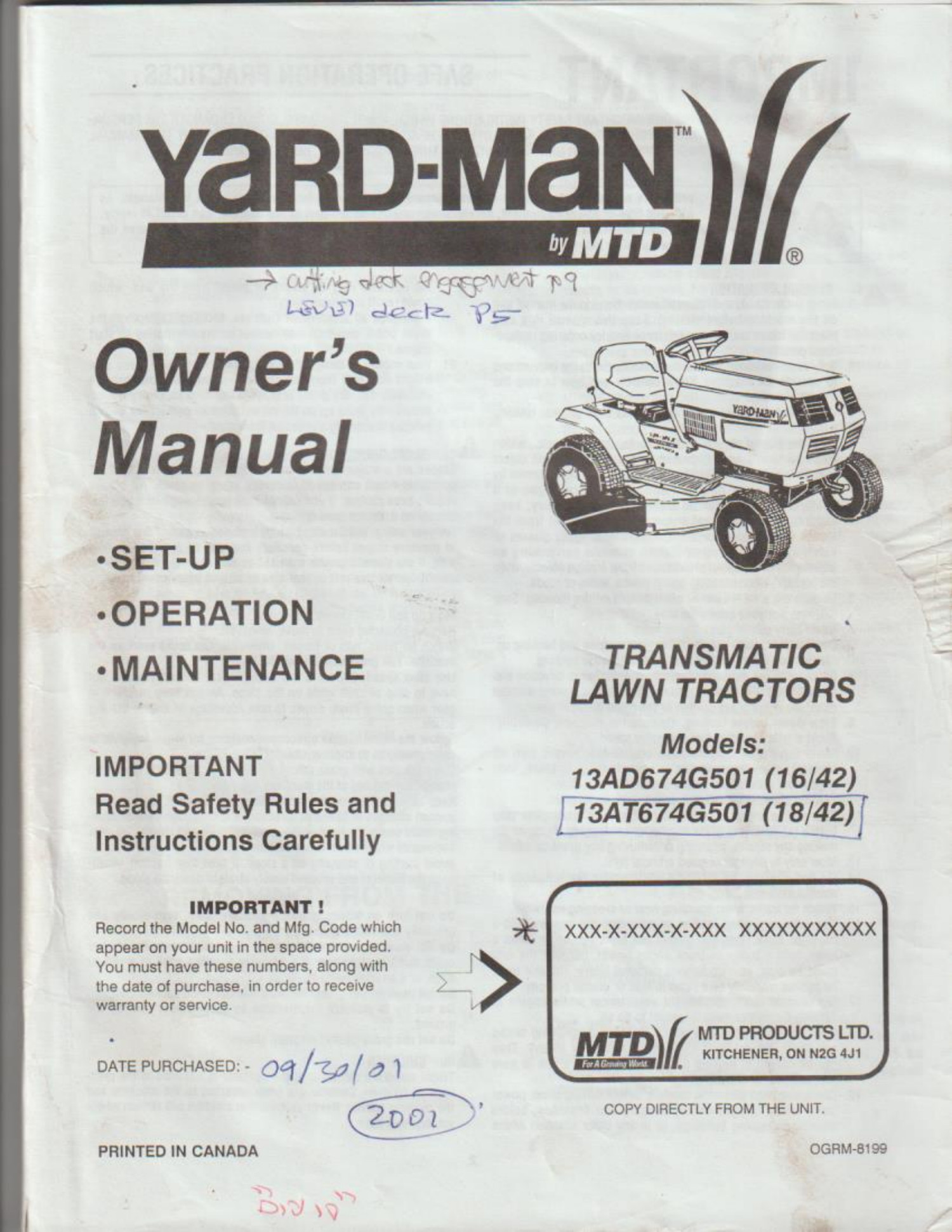 13at674g501 Manuel Yard Man Green Tractor.pdf | DocDroid