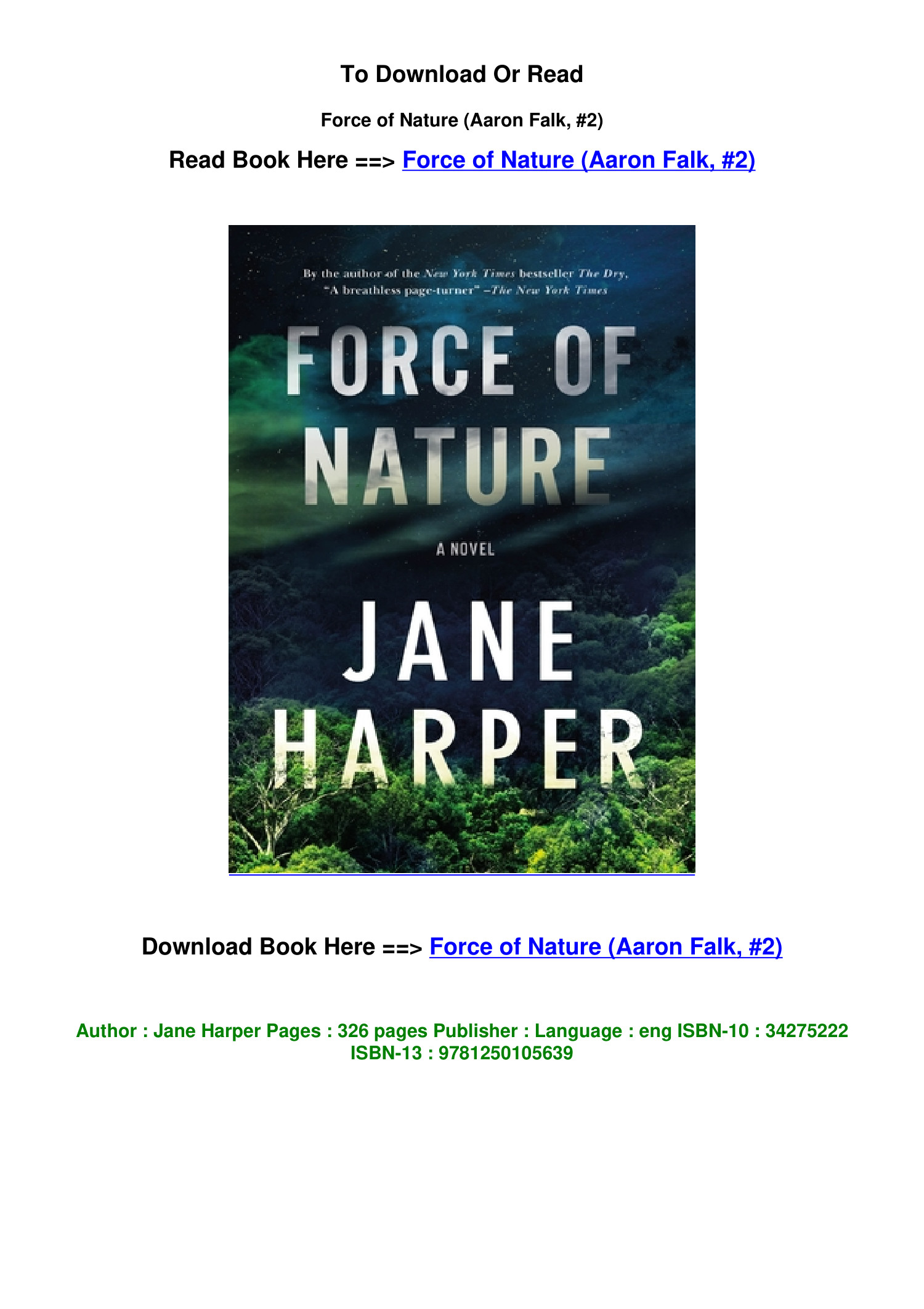 ePub download Force of Nature Aaron Falk 2 by Jane Harper.pdf | DocDroid