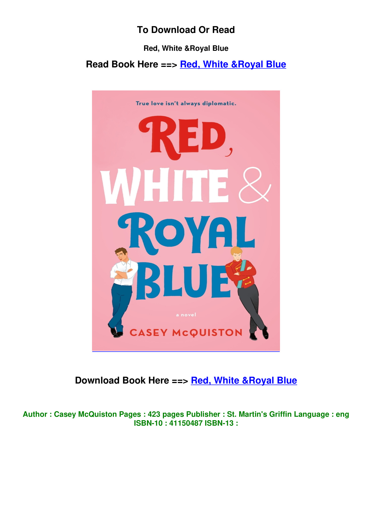 pdf Download Red White Royal Blue BY Casey McQuiston.pdf | DocDroid