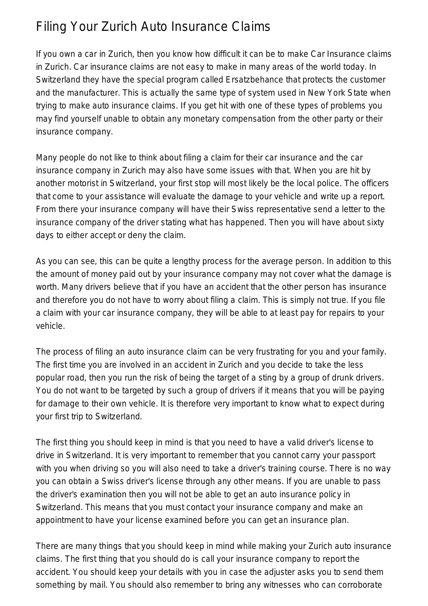 Filing Your Zurich Auto Insurance Claimsomvsc.pdf.pdf | DocDroid