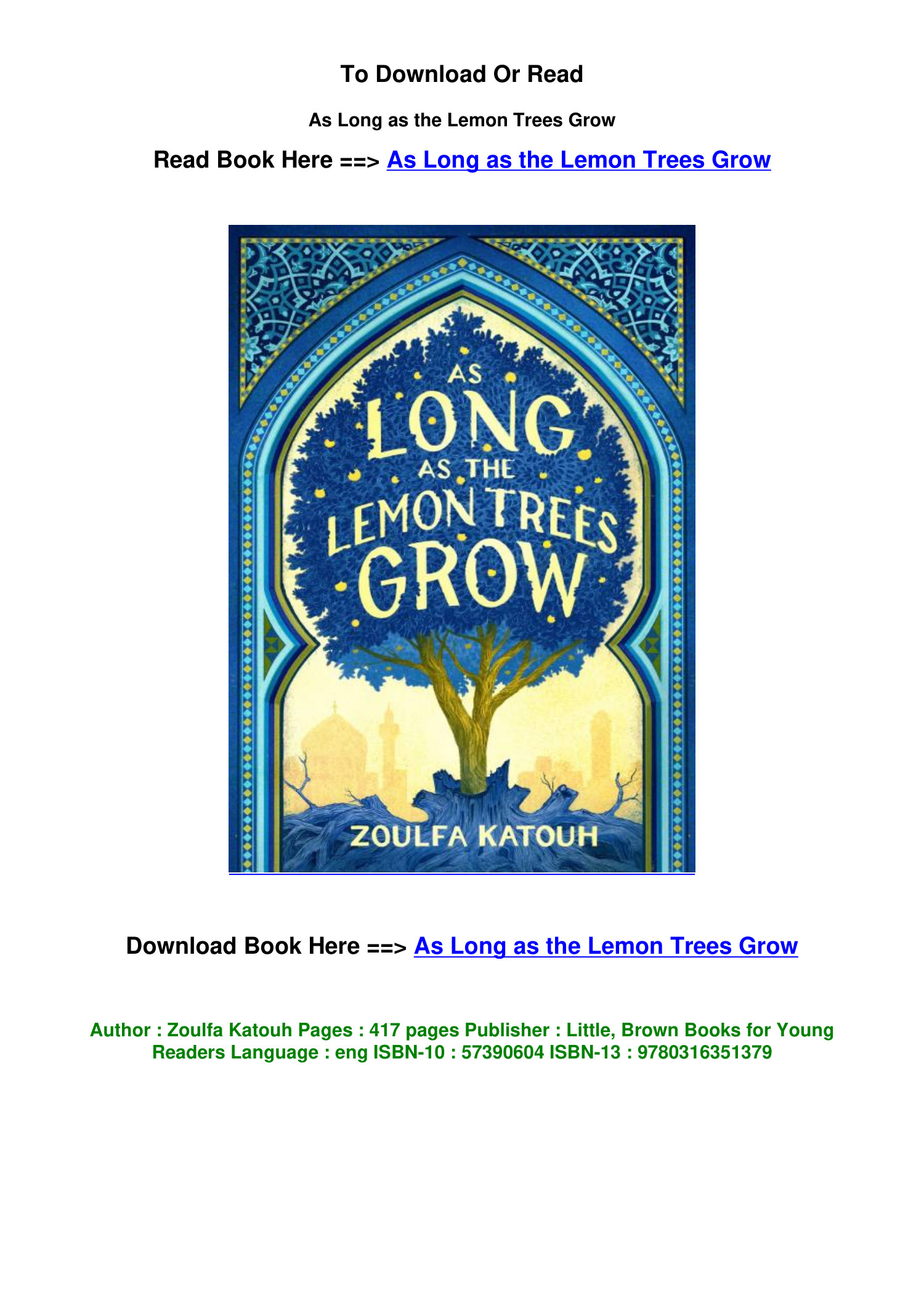 Download EPUB As Long as the Lemon Trees Grow by Zoulfa Katouh.pdf ...