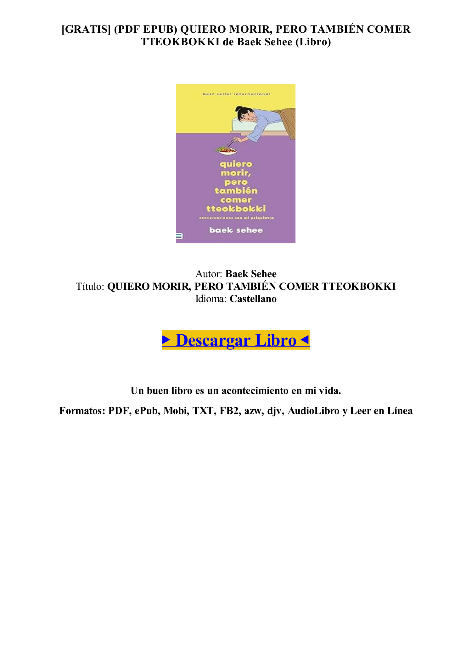 [Descargar] [GRATIS] QUIERO MORIR, PERO TAMBIÉN COMER TTEOKBOKKI de ...