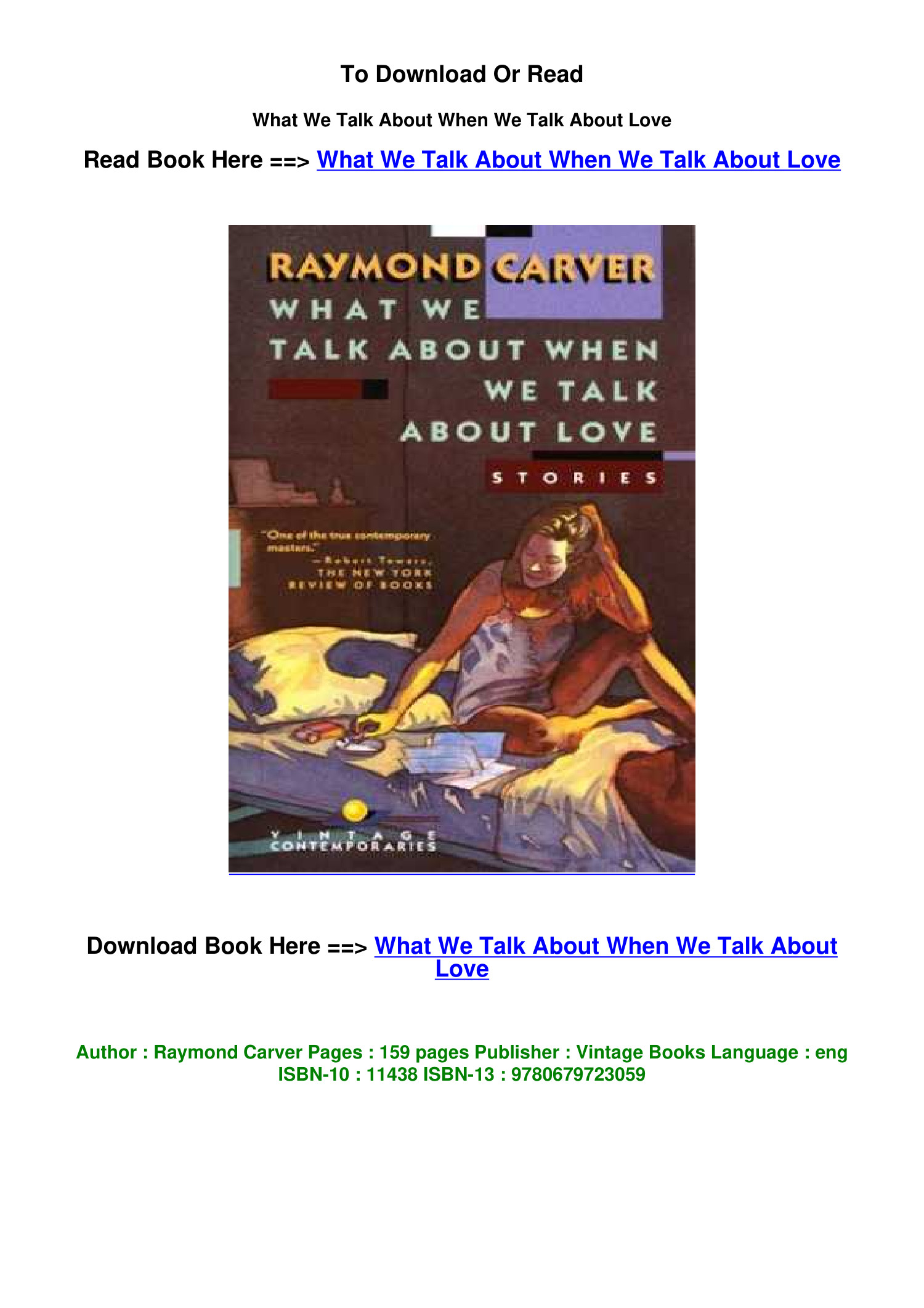 Pdf DOWNLOAD What We Talk About When We Talk About Love by Raymond Carver.pdf | DocDroid