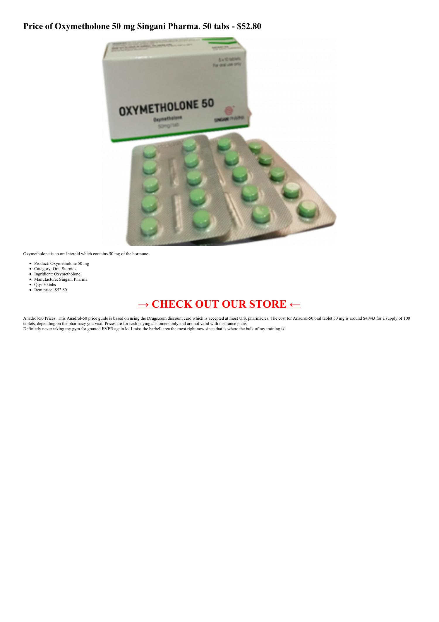 Price of Oxymetholone 50 mg Singani Pharma 50 tabs .pdf | DocDroid