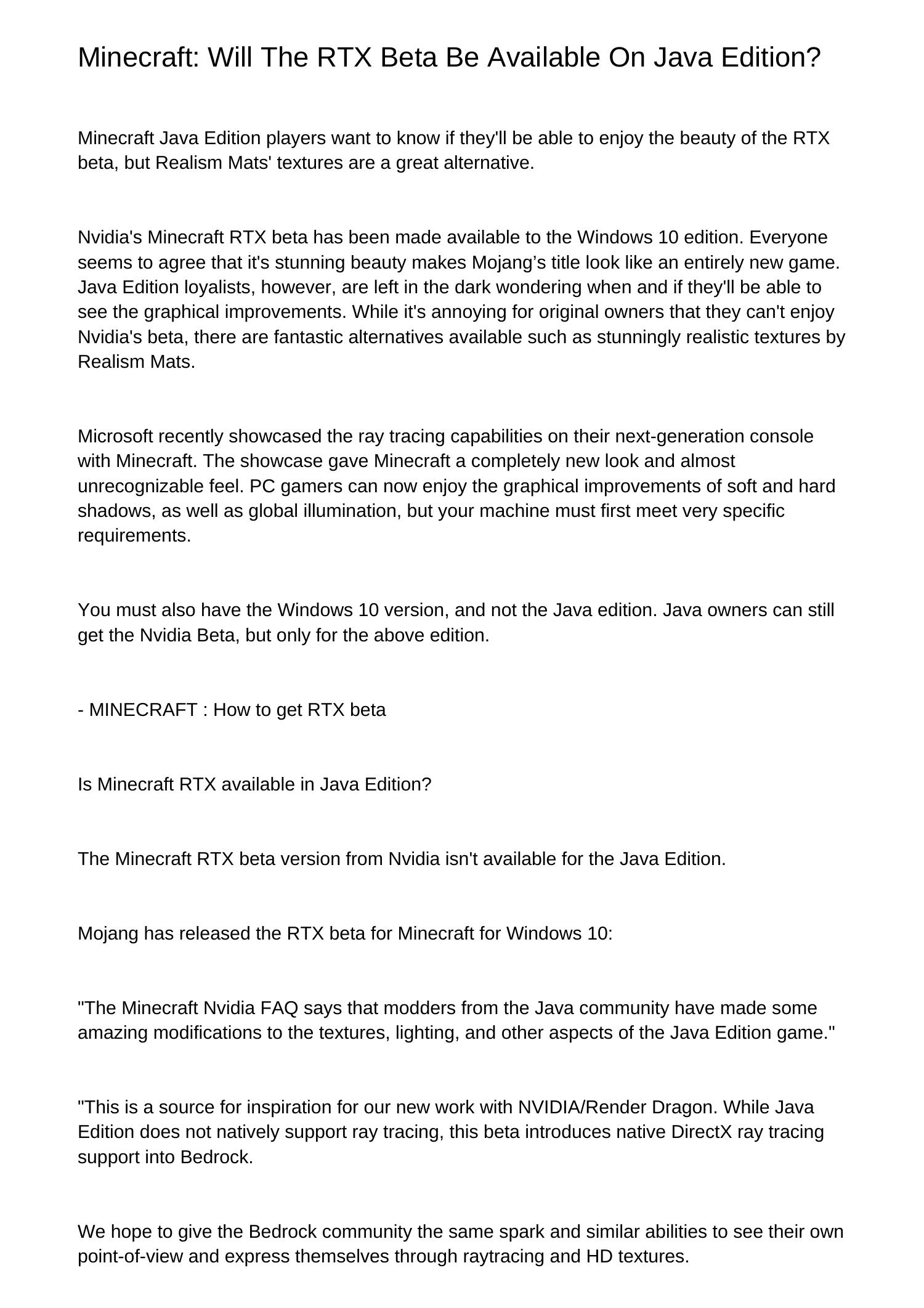 Minecraft Will The RTX Beta Be Available In Java Editionlcput.pdf.pdf ...