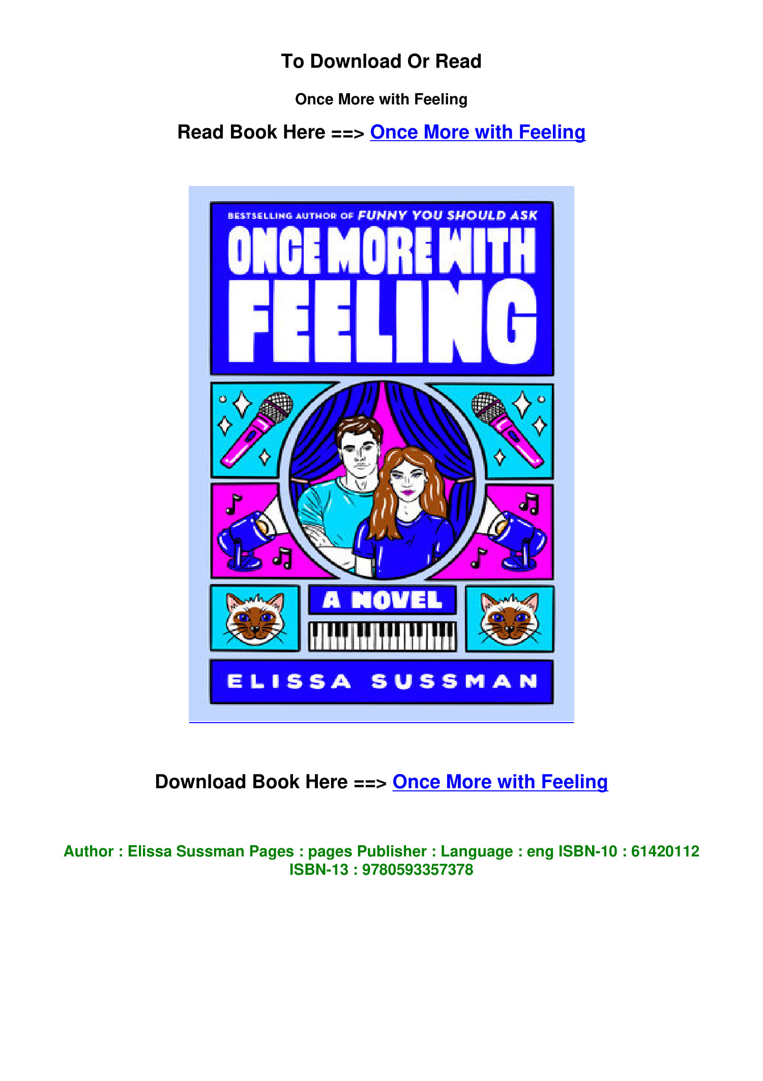 DOWNLOAD ePub Once More with Feeling By Elissa Sussman.pdf | DocDroid