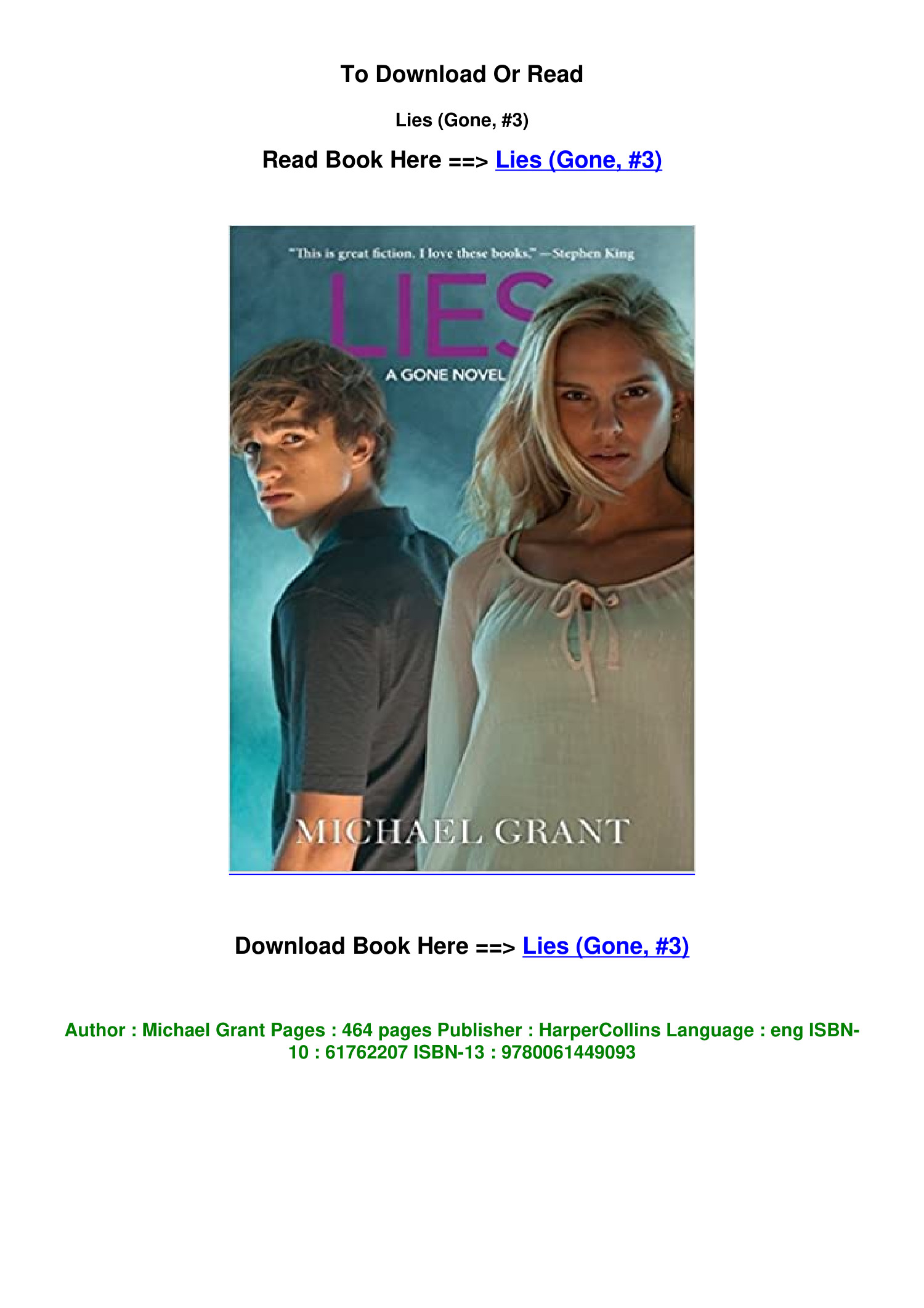 ePub download Lies Gone 3 By Michael Grant.pdf | DocDroid