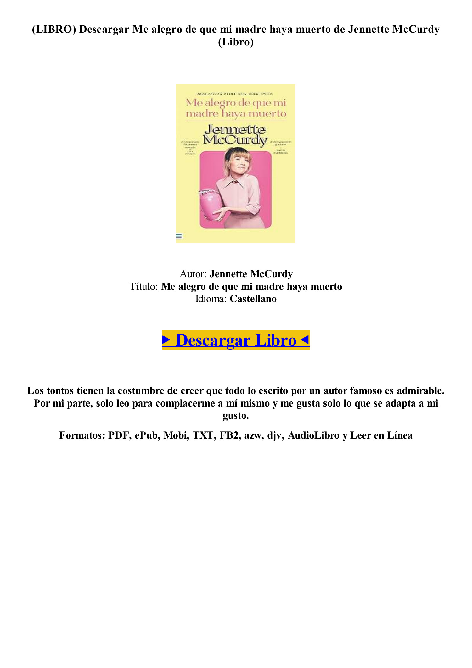 Descargar [Libro] Me alegro de que mi madre haya muerto de Jennette ...