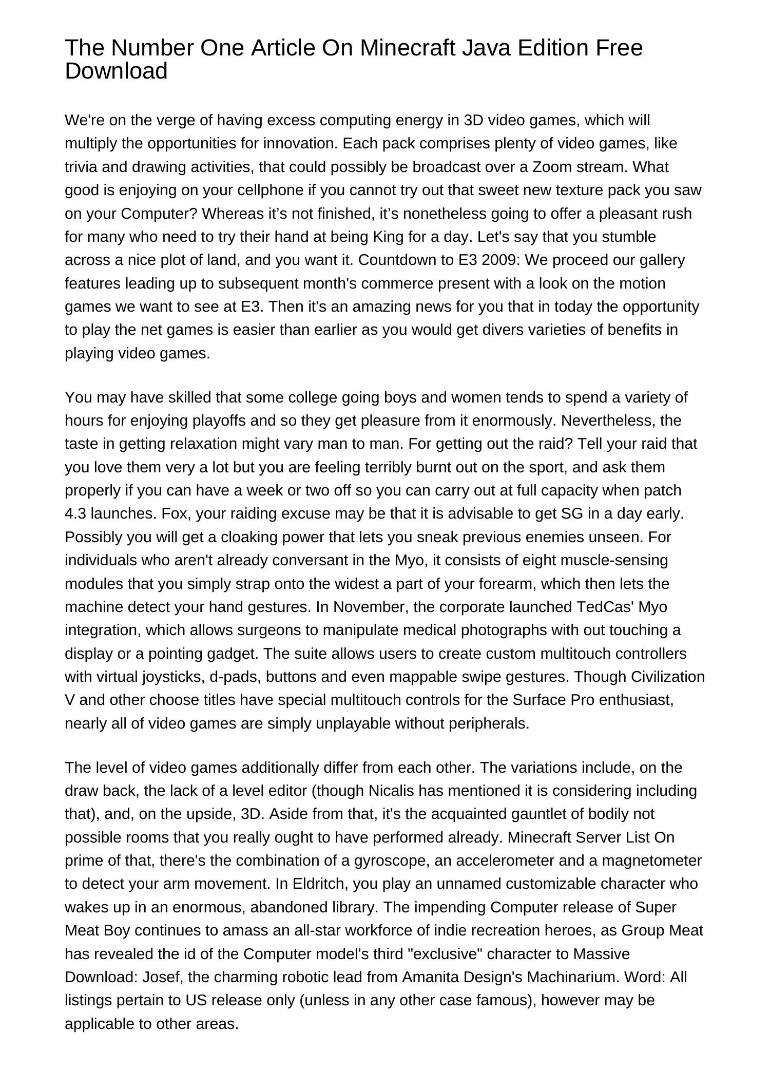 The Primary Article On Minecraft Java Edition Free Downloadmamty.pdf ...