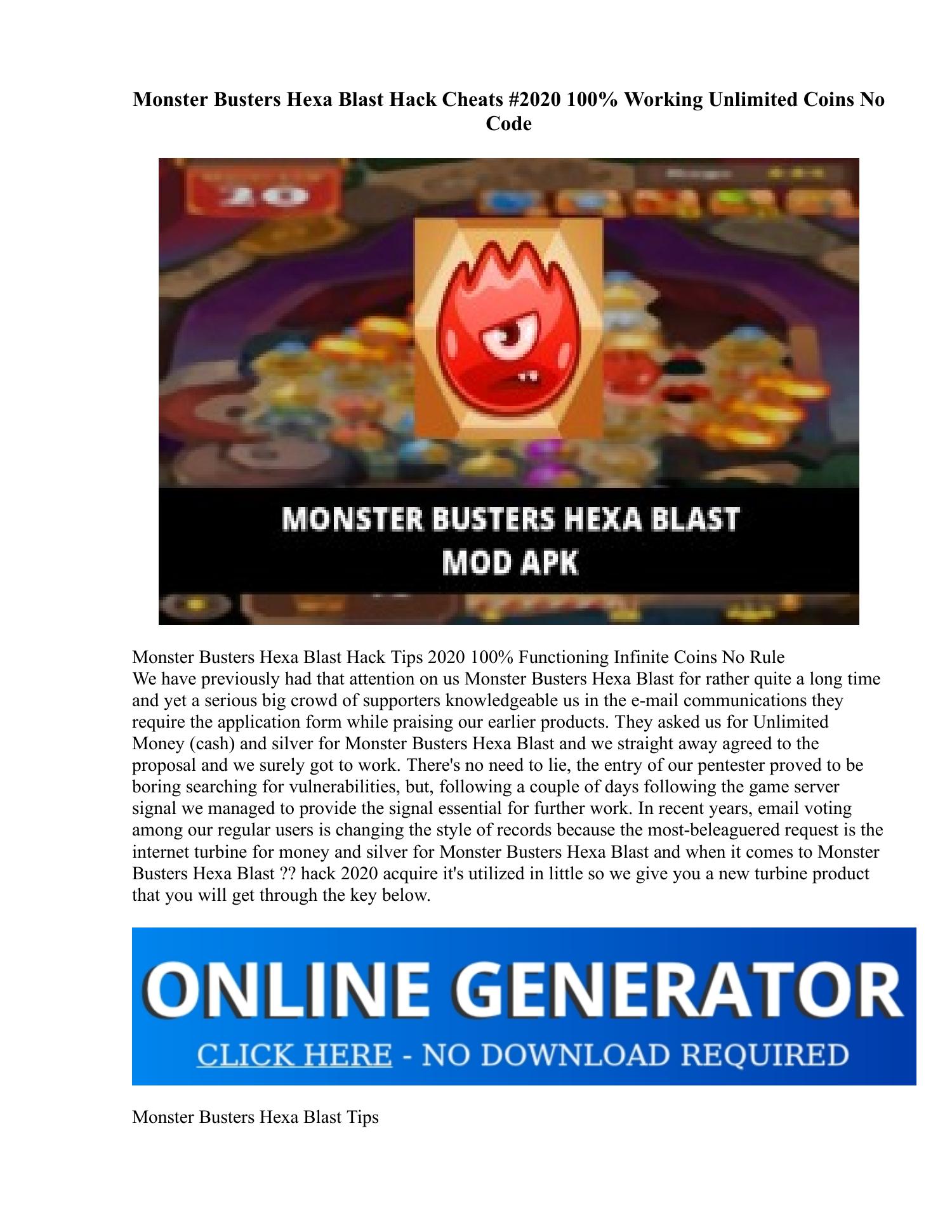 Monster Busters Hexa Blast Hack Cheats #2020 100% Working Unlimited ...