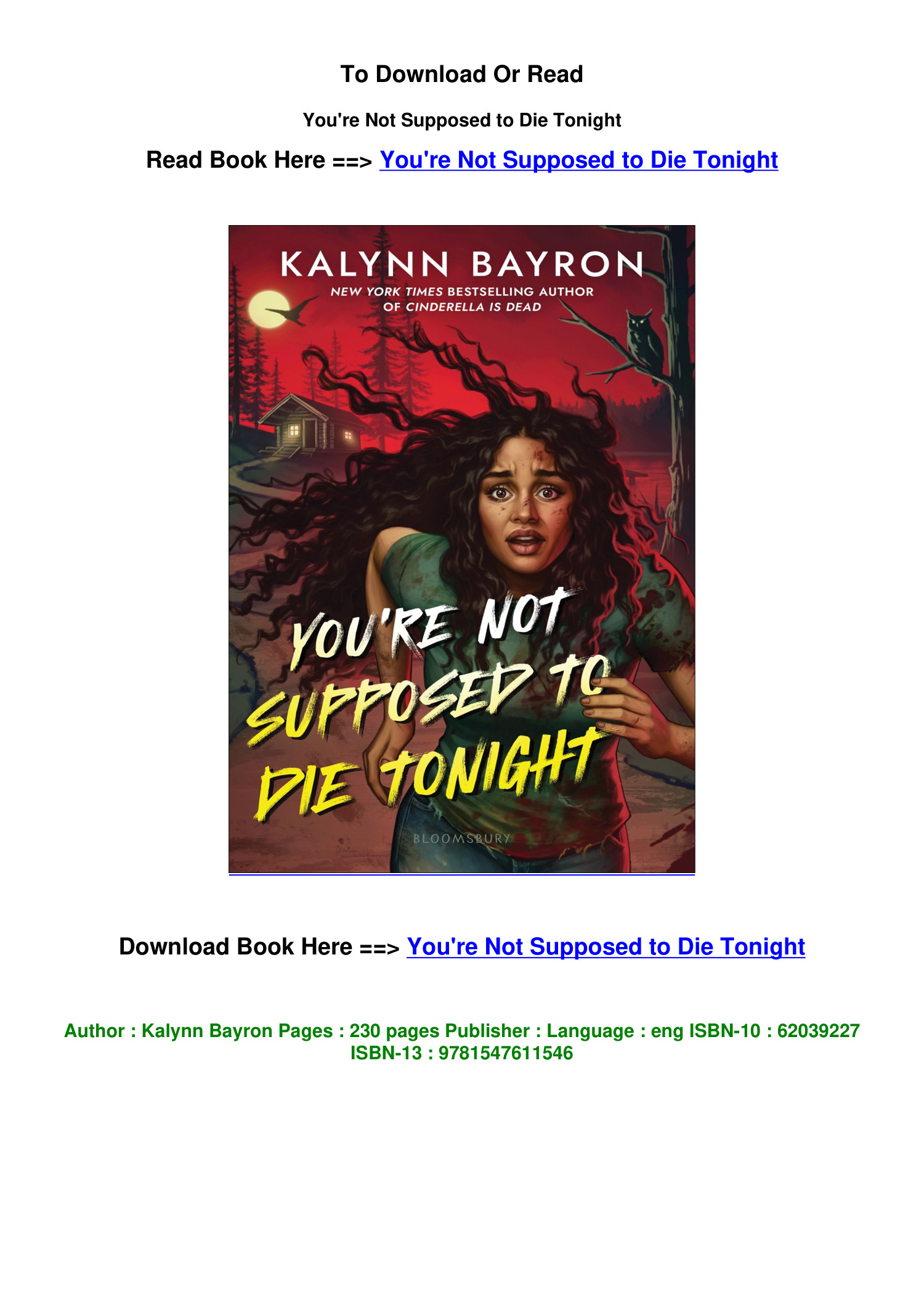 DOWNLOAD PDF You re Not Supposed to Die Tonight BY Kalynn Bayron.pdf | DocDroid