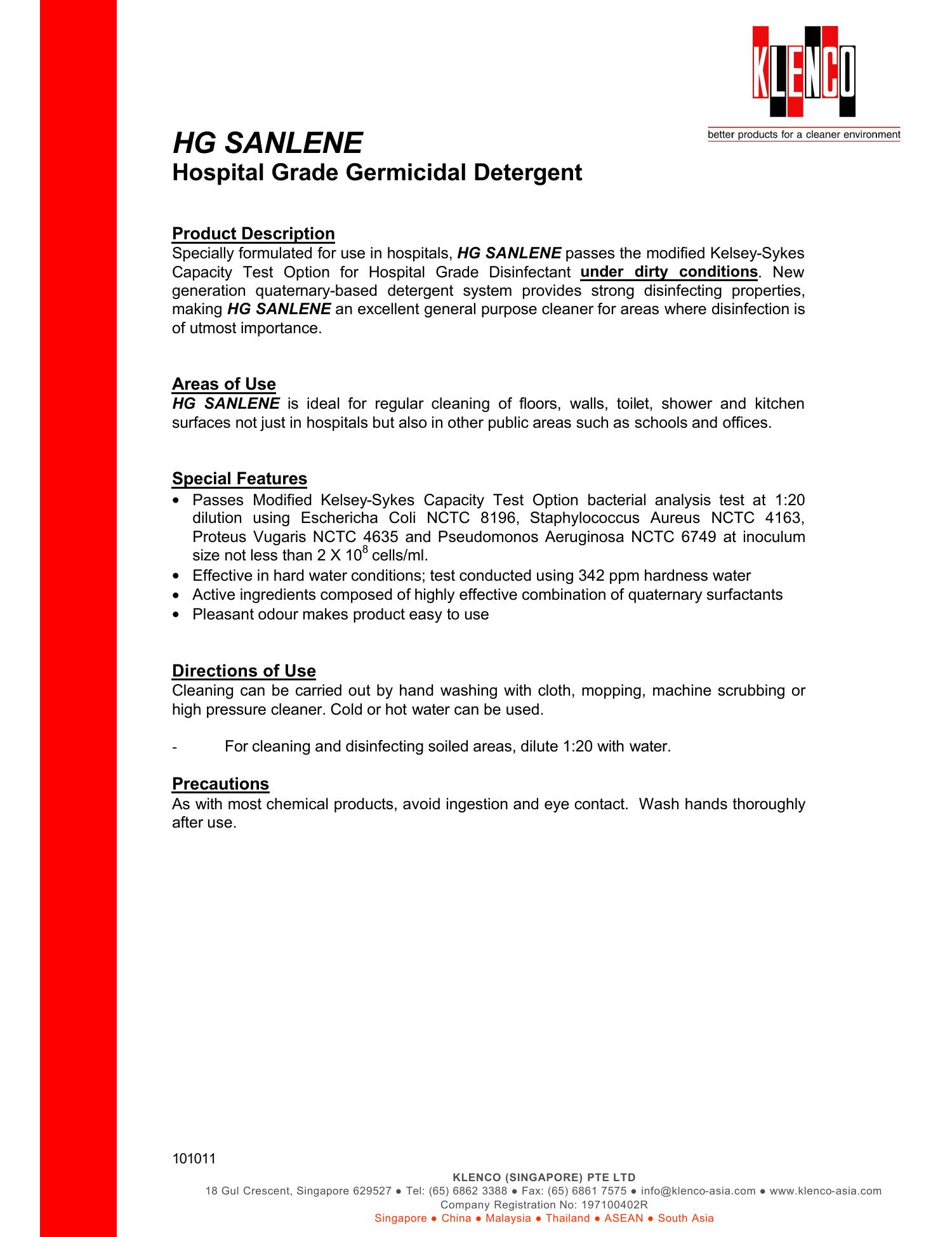 HG SANLENE - Hospital Grade - Disinfectant.pdf | DocDroid