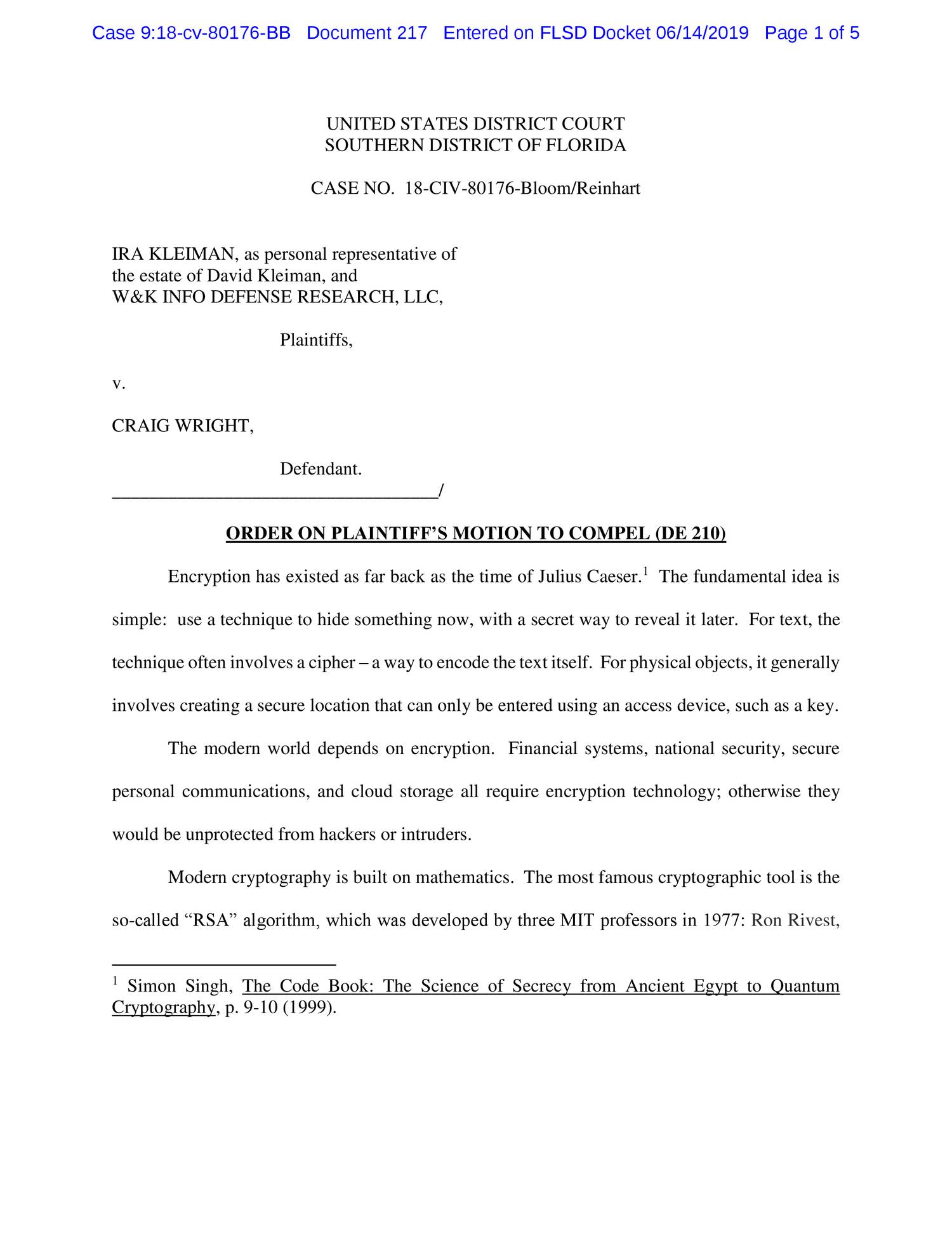 Craig Wright - Motion to Compel (June 14, 2019).pdf | DocDroid