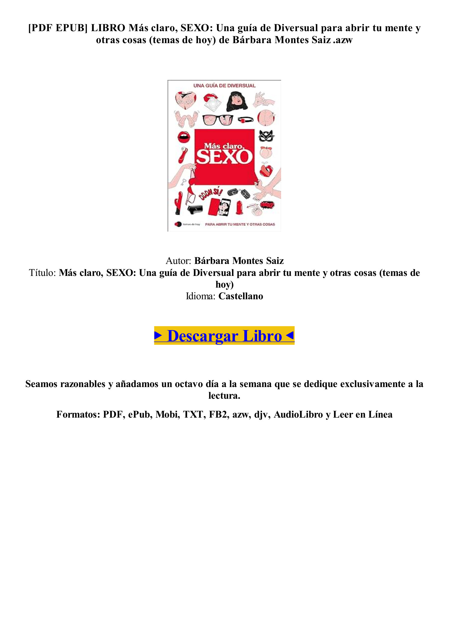 (LIBRO) [PDF FB2] Más claro, SEXO Una guía de Diversual para abrir tu mente y otras cosas (temas ...