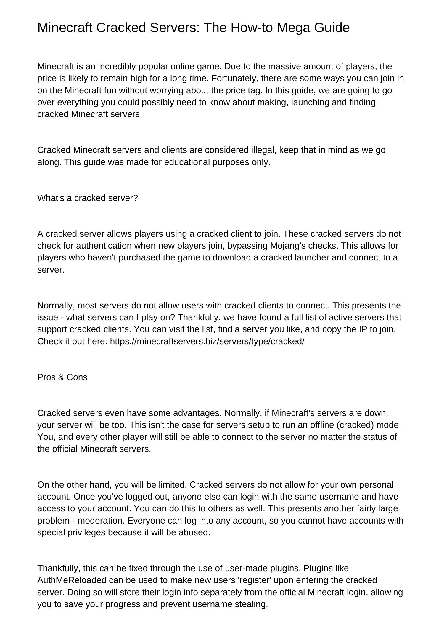 Minecraft Cracked Servers The Howto Mega Guideijwku.pdf.pdf | DocDroid