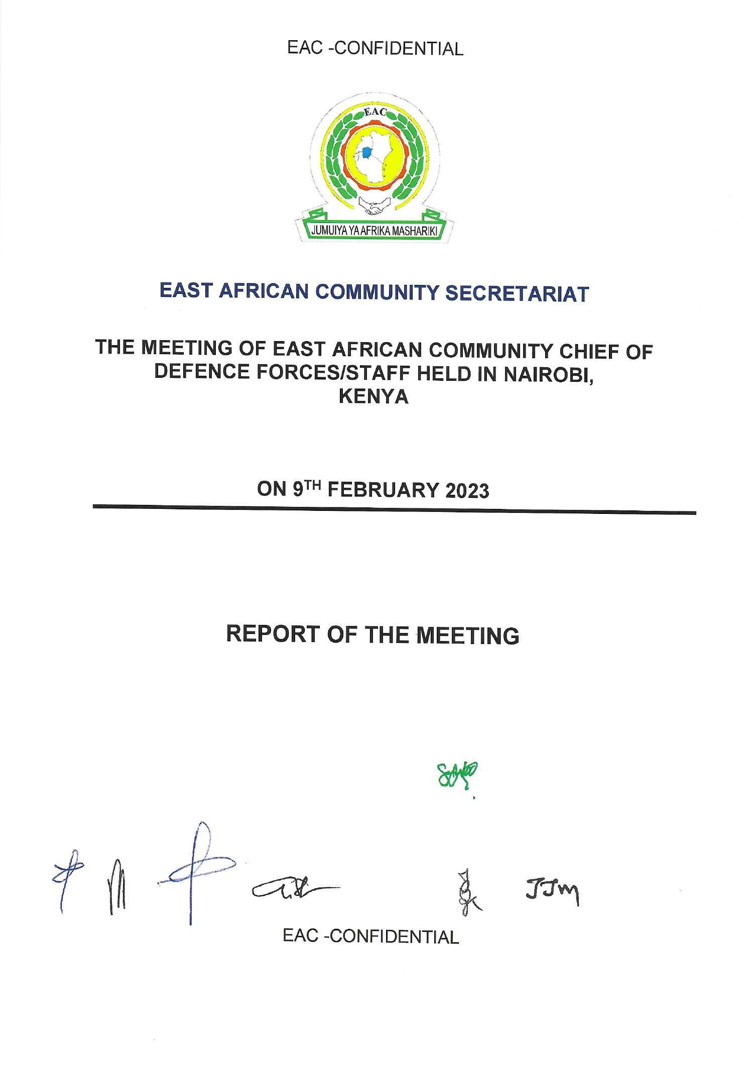 REPORT OF EAC MEETING OF CHIEFS OF DEFENCE FORCES STAFF HELD IN NAIROBI ...