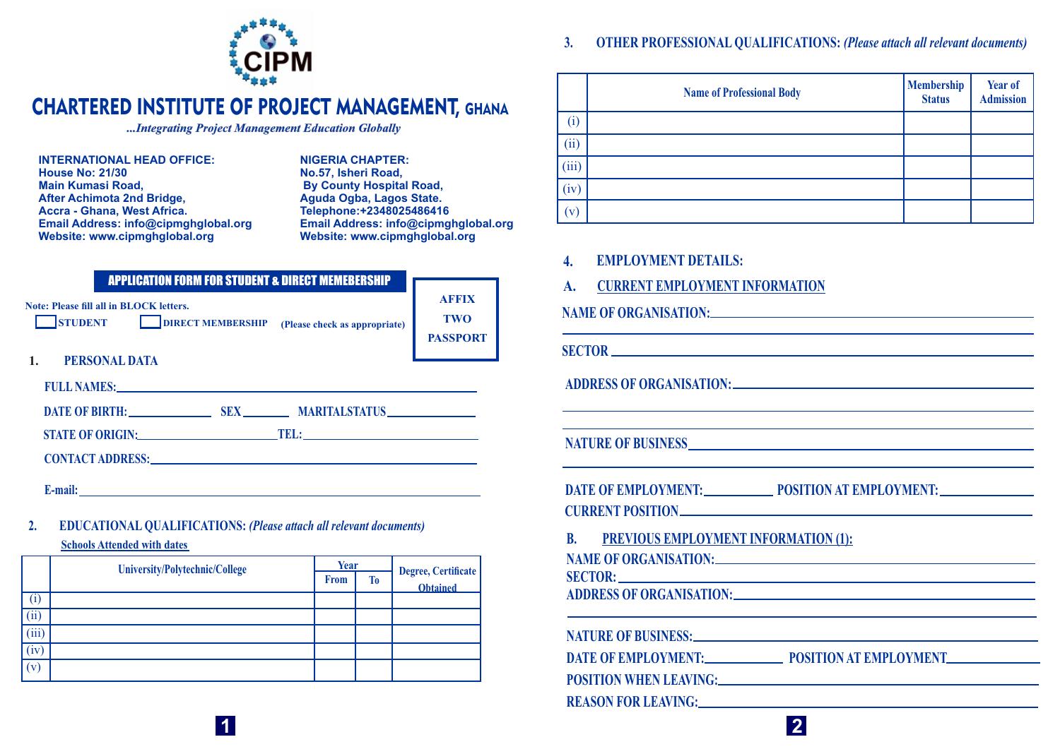 CHARTED INST. OF PROJECT MANAGEMENT FORM.pdf | DocDroid