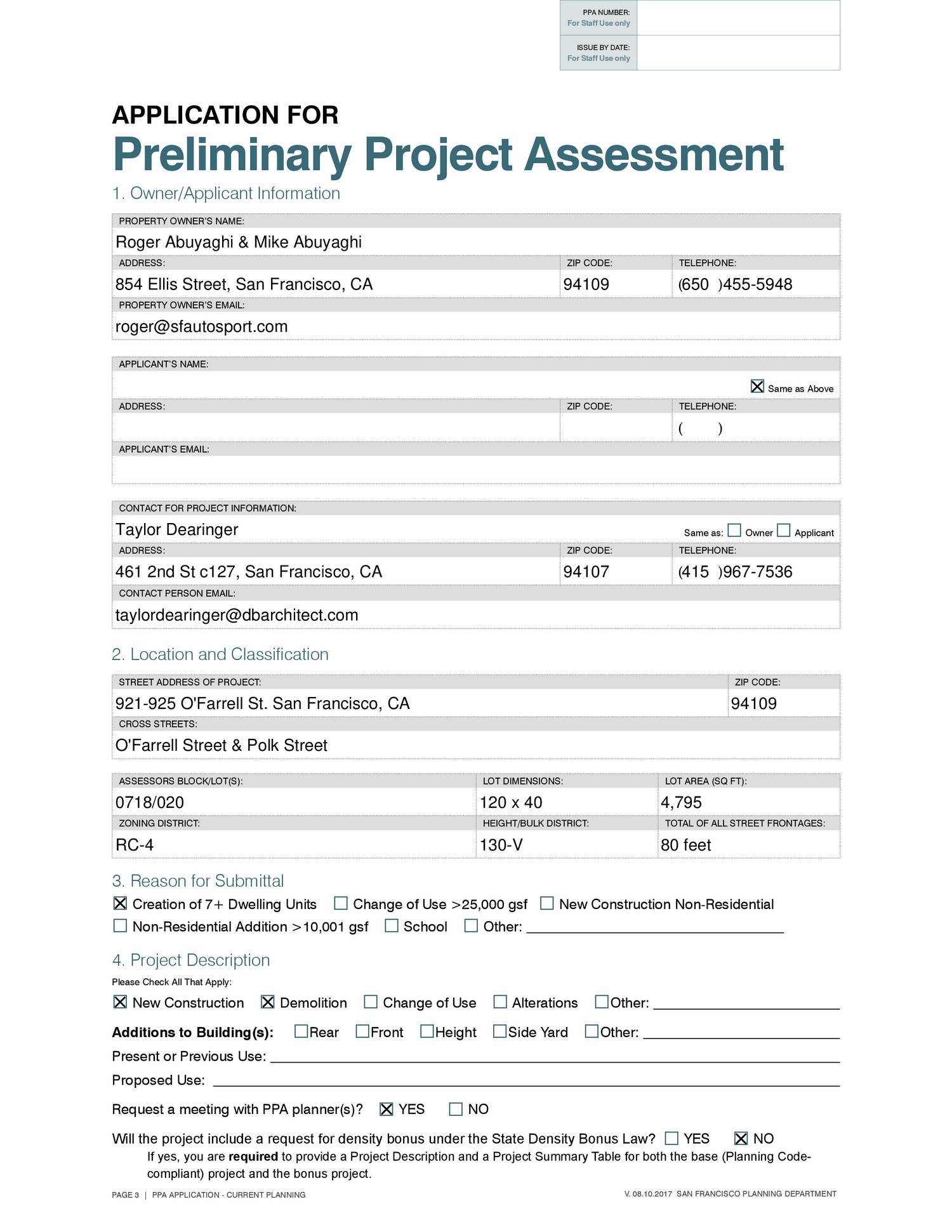 PPA Application - 921-925 O'Farrell Street - 2017-012580PPA.pdf | DocDroid