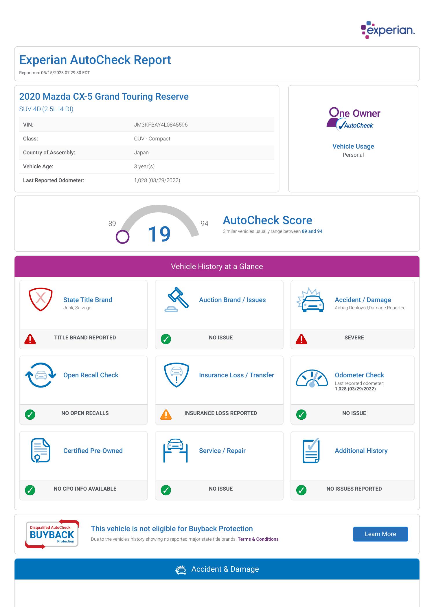 Welcome to AutoCheck - Full Report.pdf | DocDroid