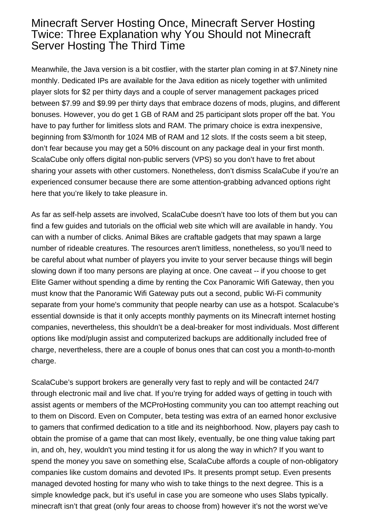 Minecraft Server Hosting As soon as Minecraft Server Hosting Twice ...