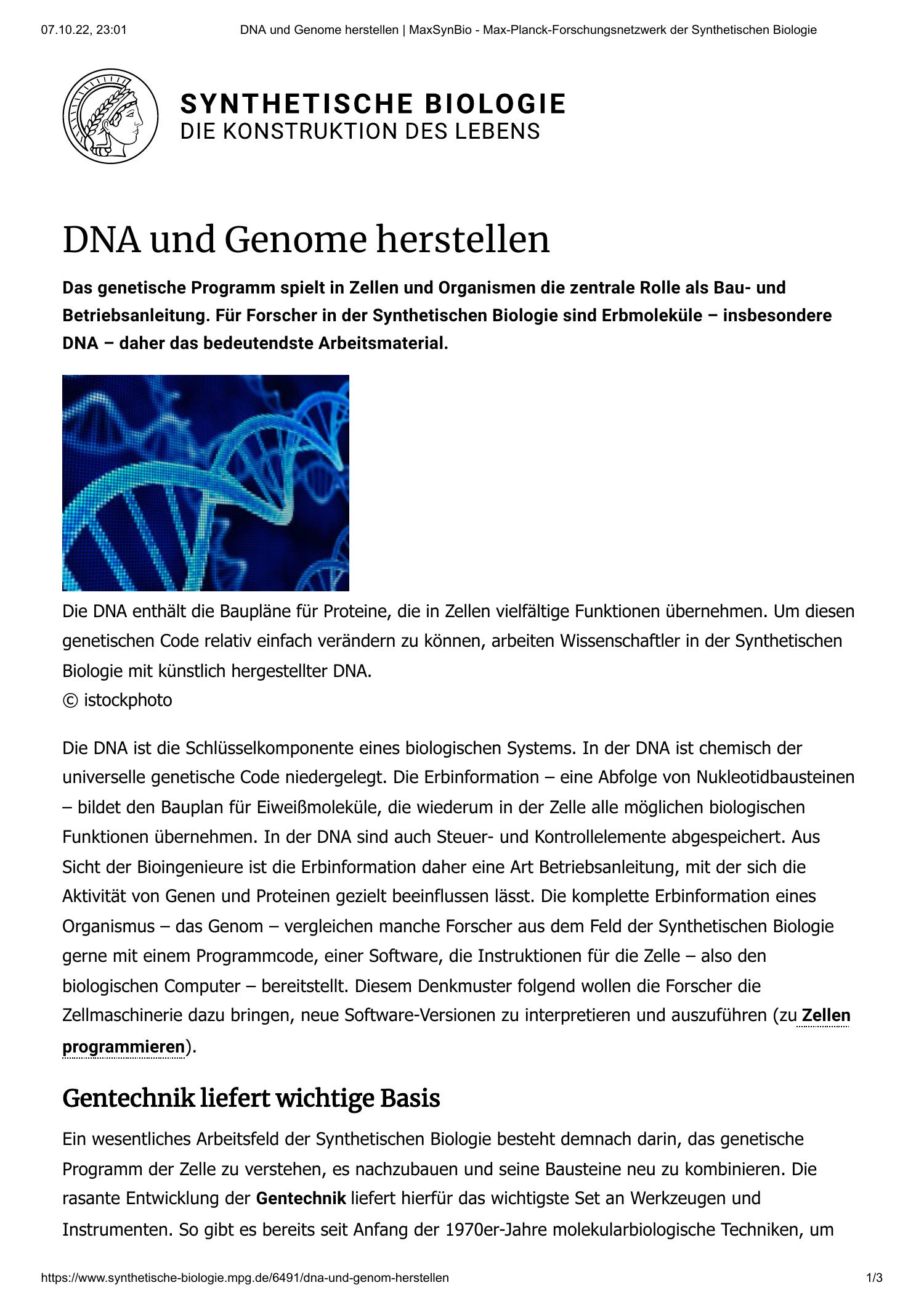 DNA und Genome herstellen _ MaxSynBio - Max-Planck-Forschungsnetzwerk der Synthetischen Biologie ...