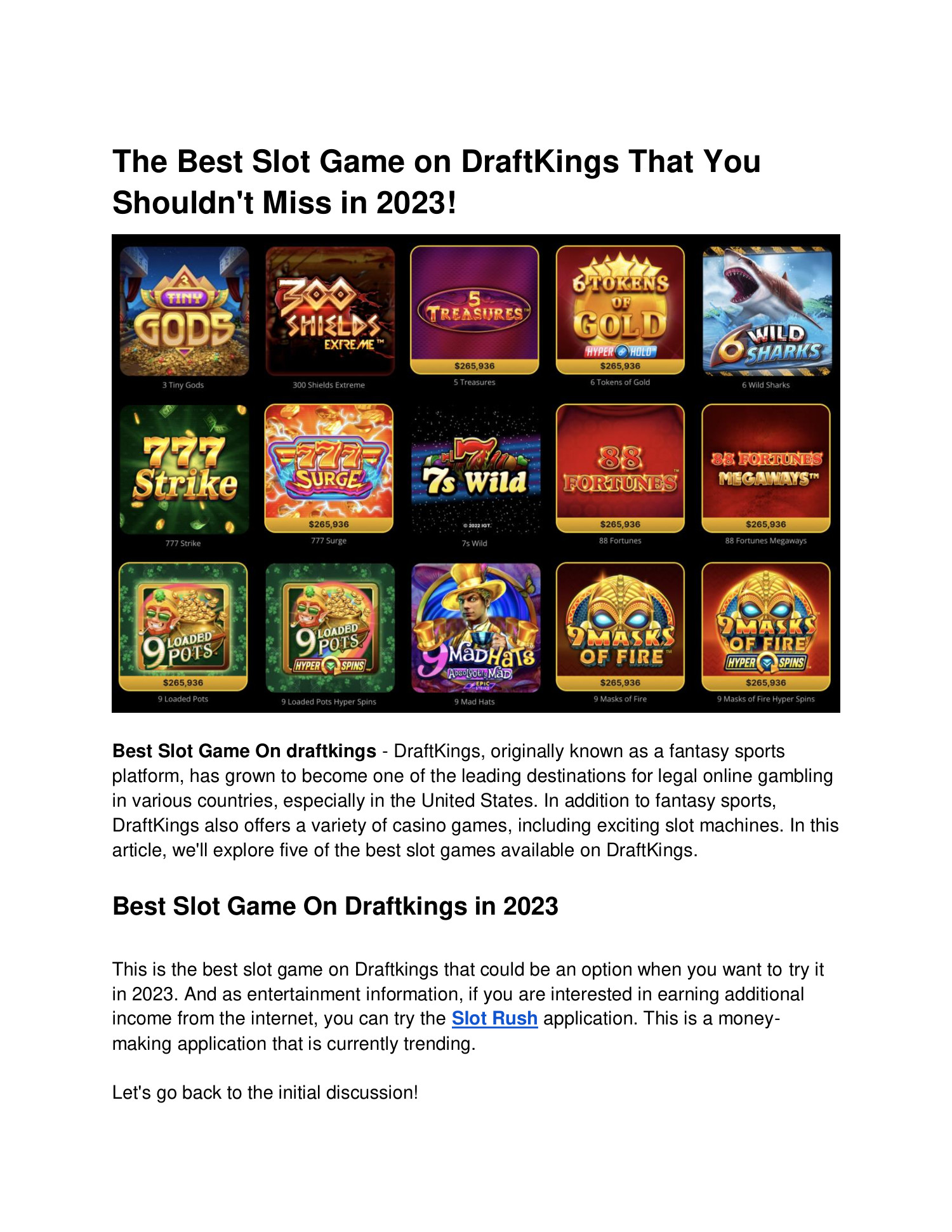 The Best Slot Game on DraftKings That You Shouldn't Miss in 2023!.pdf ...