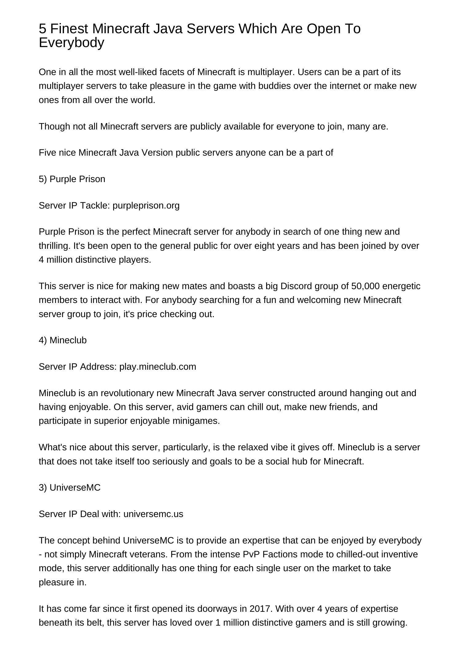 5 Greatest Minecraft Java Servers That Are Open To Everyonerlssb.pdf ...