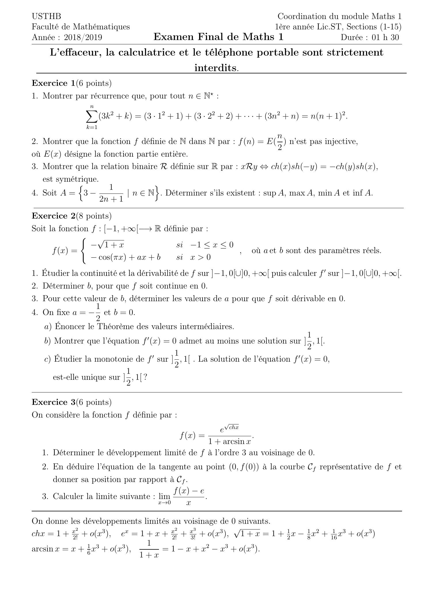 Examen Math 2018-2019 (Vague 1) - L1 - S1 - USTHB.pdf | DocDroid