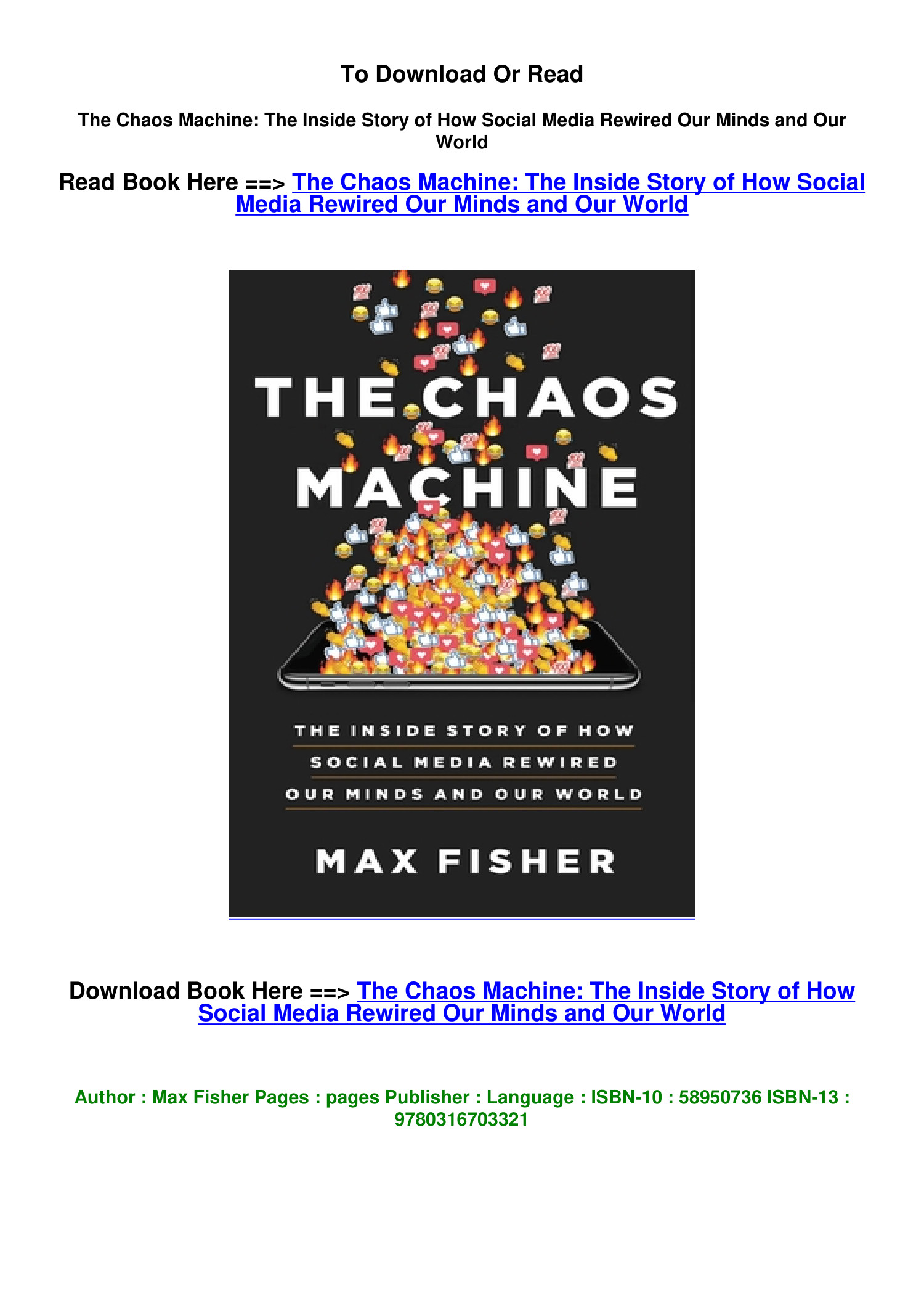 DOWNLOAD epub The Chaos Machine The Inside Story of How Social Media ...