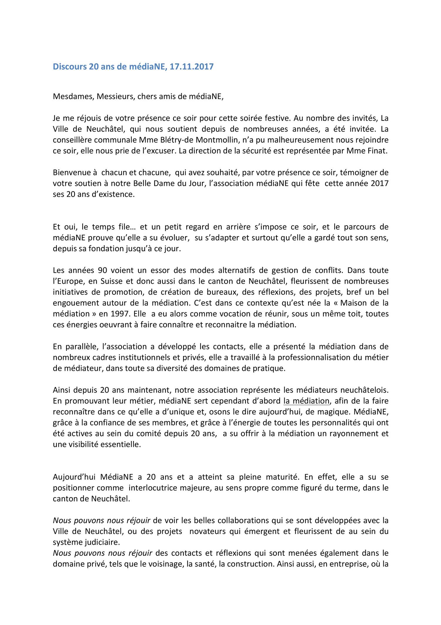 ALLOCUTION DE BIENVENUE