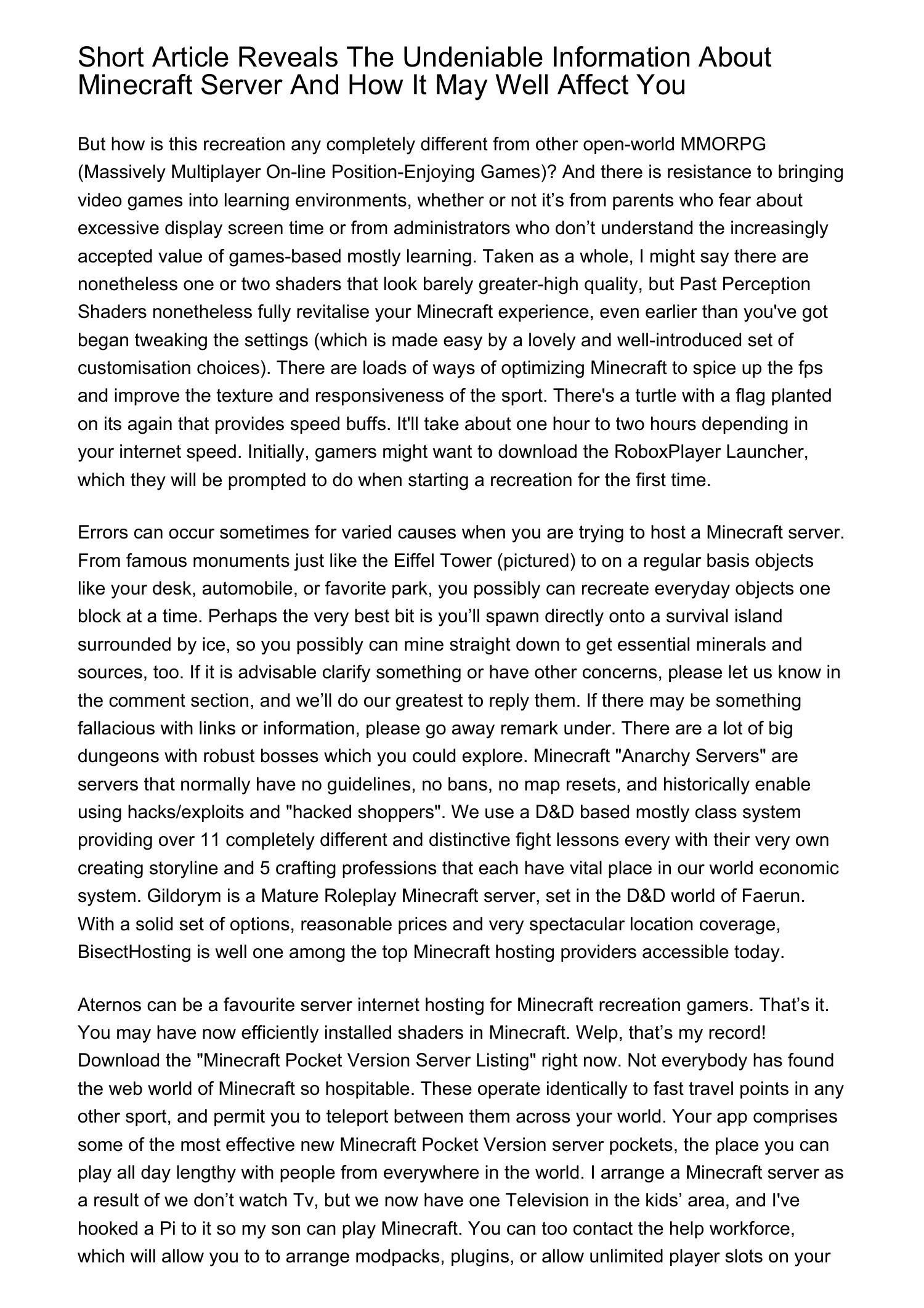 Short Article Reveals The Undeniable Details About Minecraft Server And ...