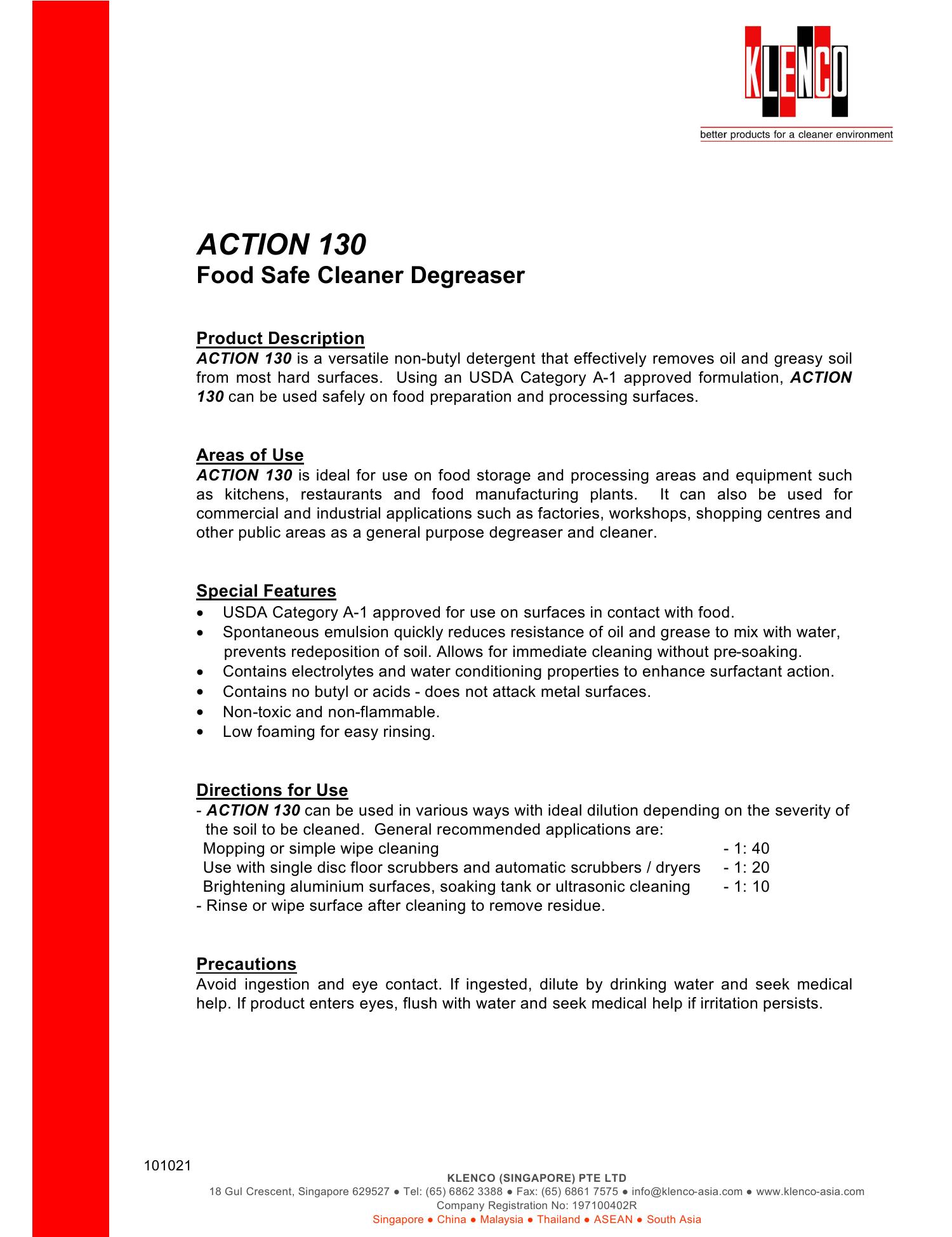 ACTION 130 - Food Safe Cleaner Degreaser.pdf | DocDroid